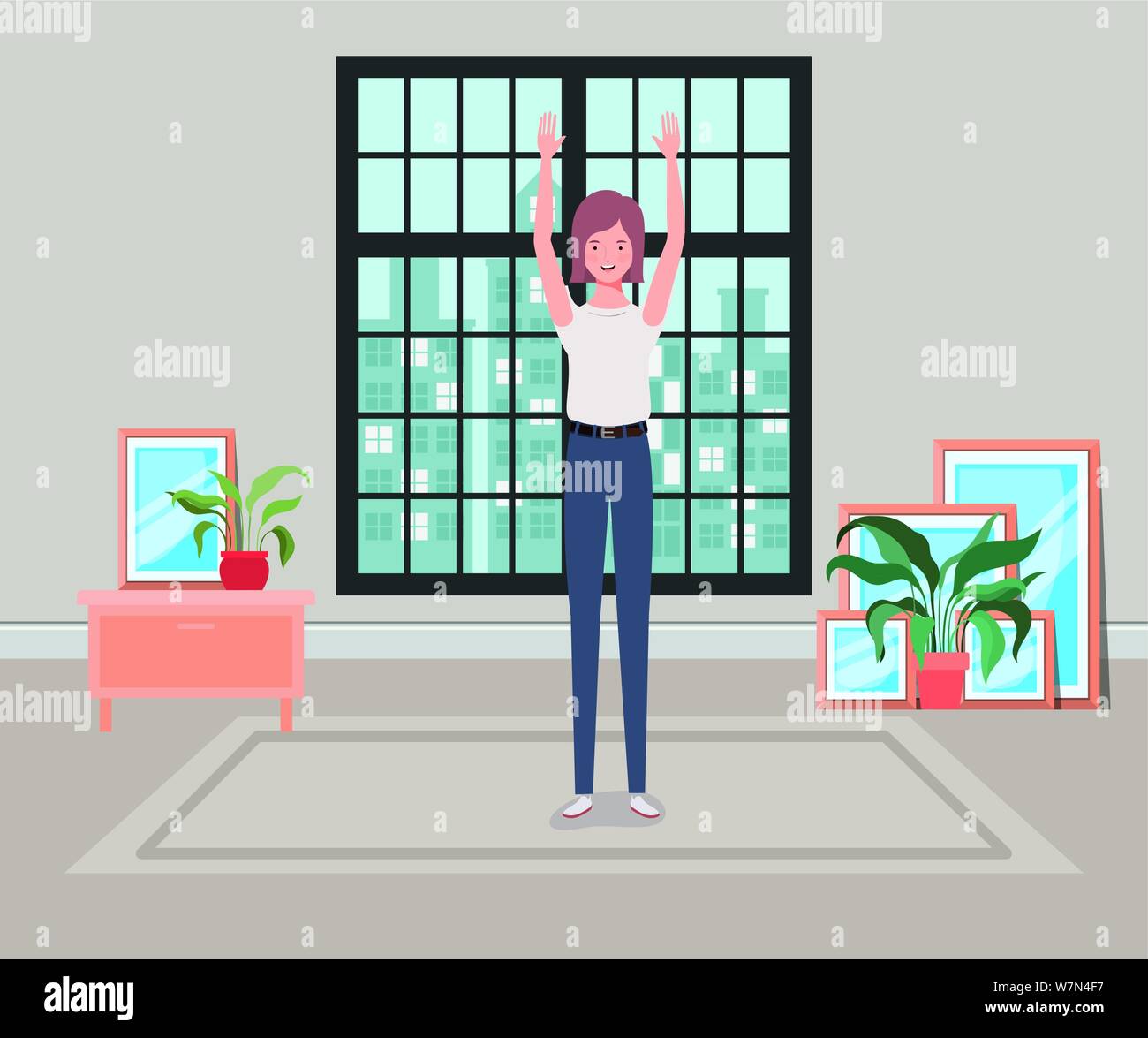 young and beautiful girl in the house character Stock Vector Image ...