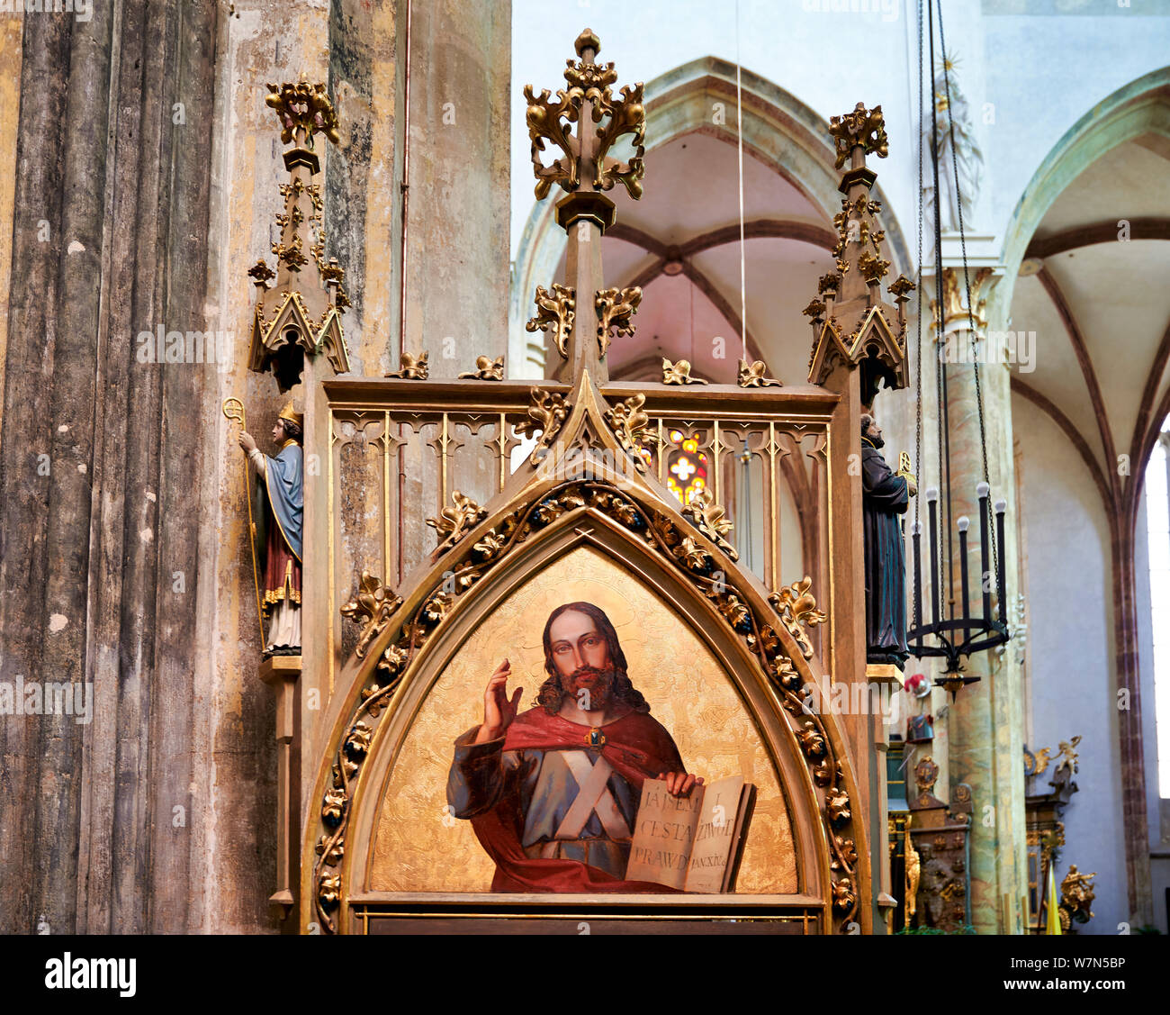 Prague Czech Republic. The interiors of the Gothic Church of Our Lady ...