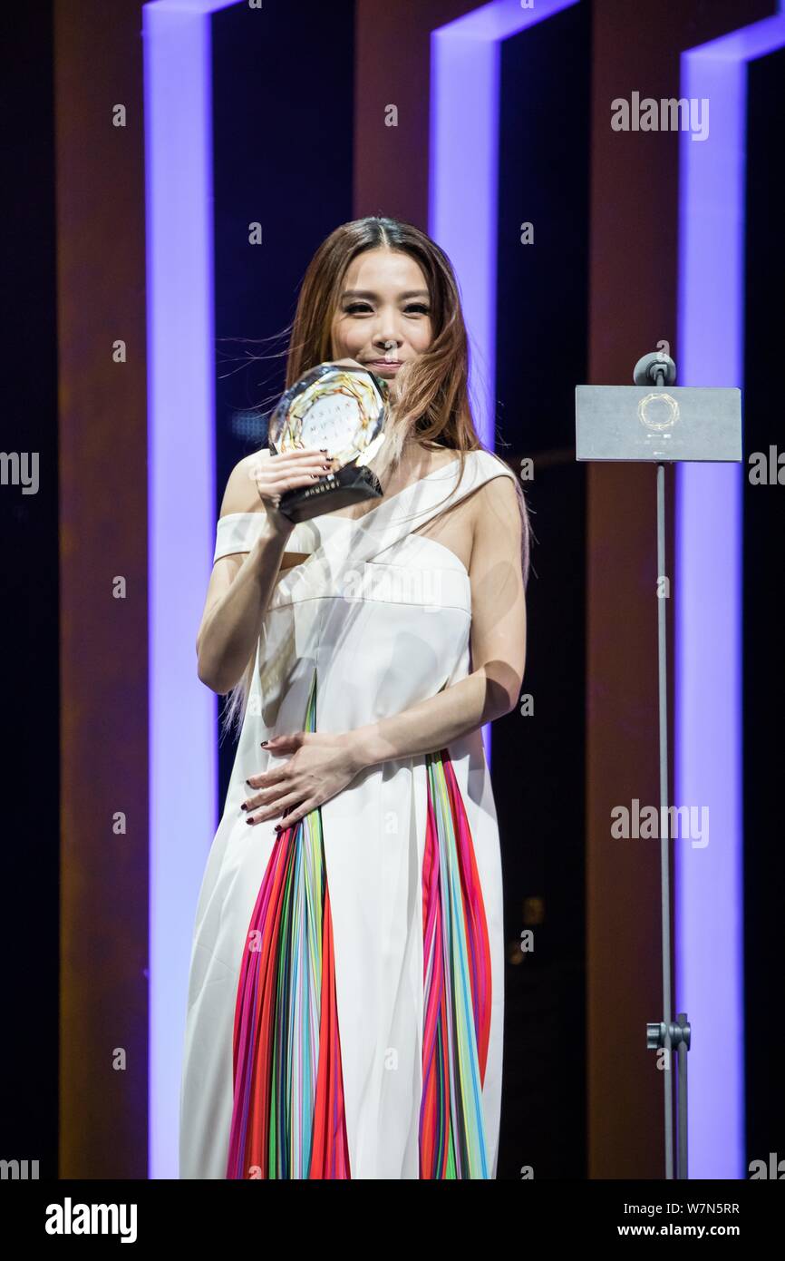 Hebe Tien Fu-chen of Taiwanese girl group S.H.E speaks after winning ...