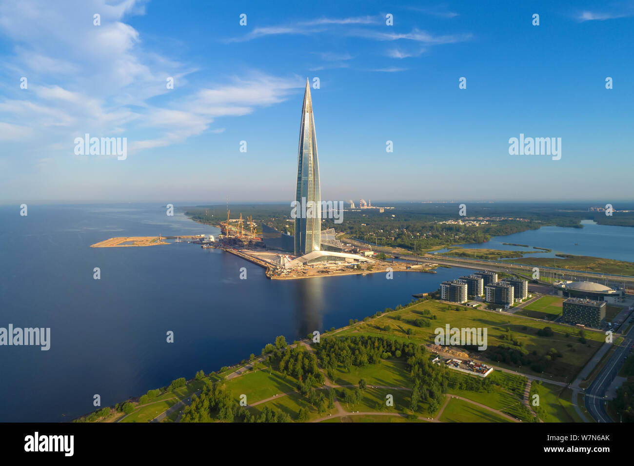 SAINT-PETERSBURG, RUSSIA - JULY 26, 2019: View of the high-rise ...