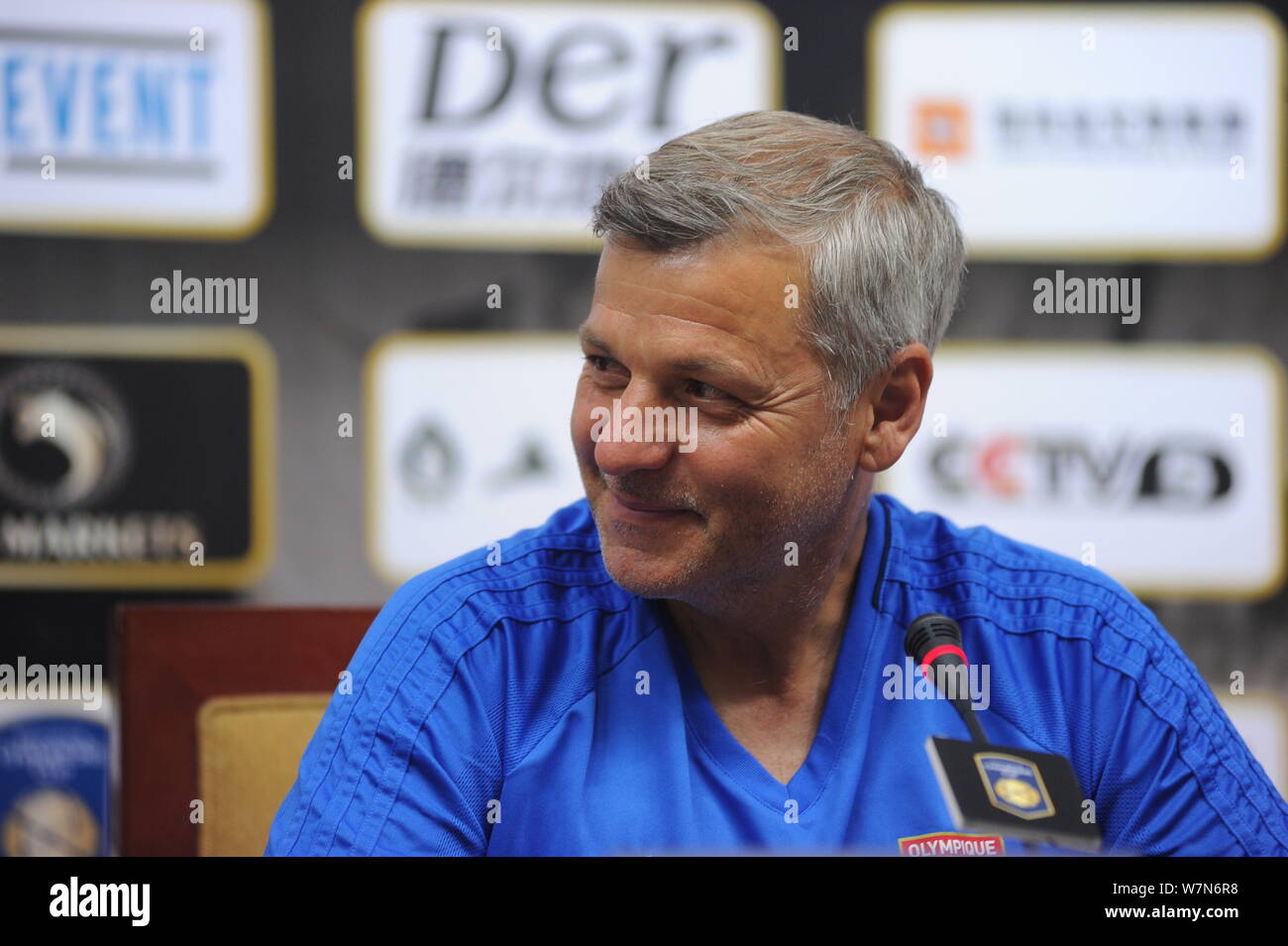 Head coach Bruno Genesio of Olympique Lyonnais attends a press ...