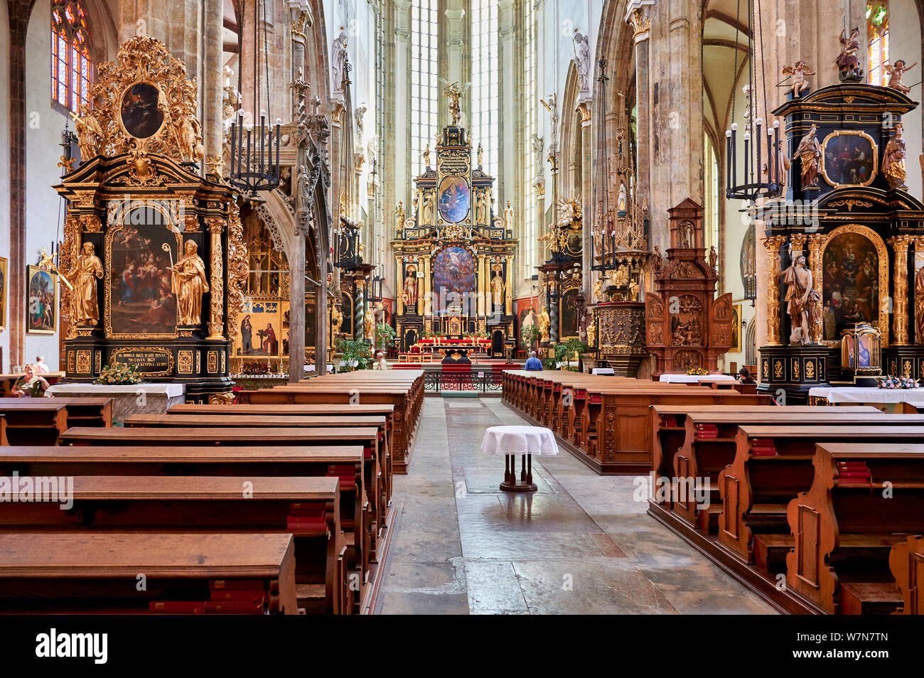 Prague Czech Republic. The interiors of the Gothic Church of Our Lady ...