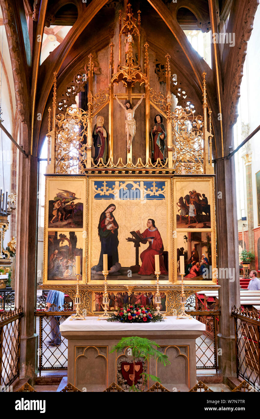 Prague Czech Republic. The interiors of the Gothic Church of Our Lady ...