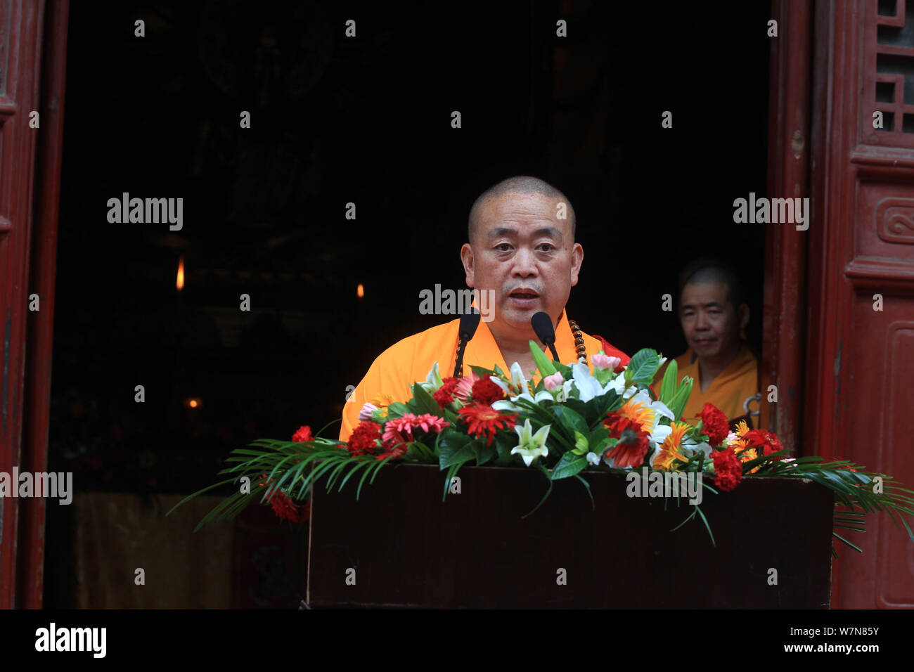 Shi Yongxin, abbot of Shaolin Temple, is pictured during the first ...