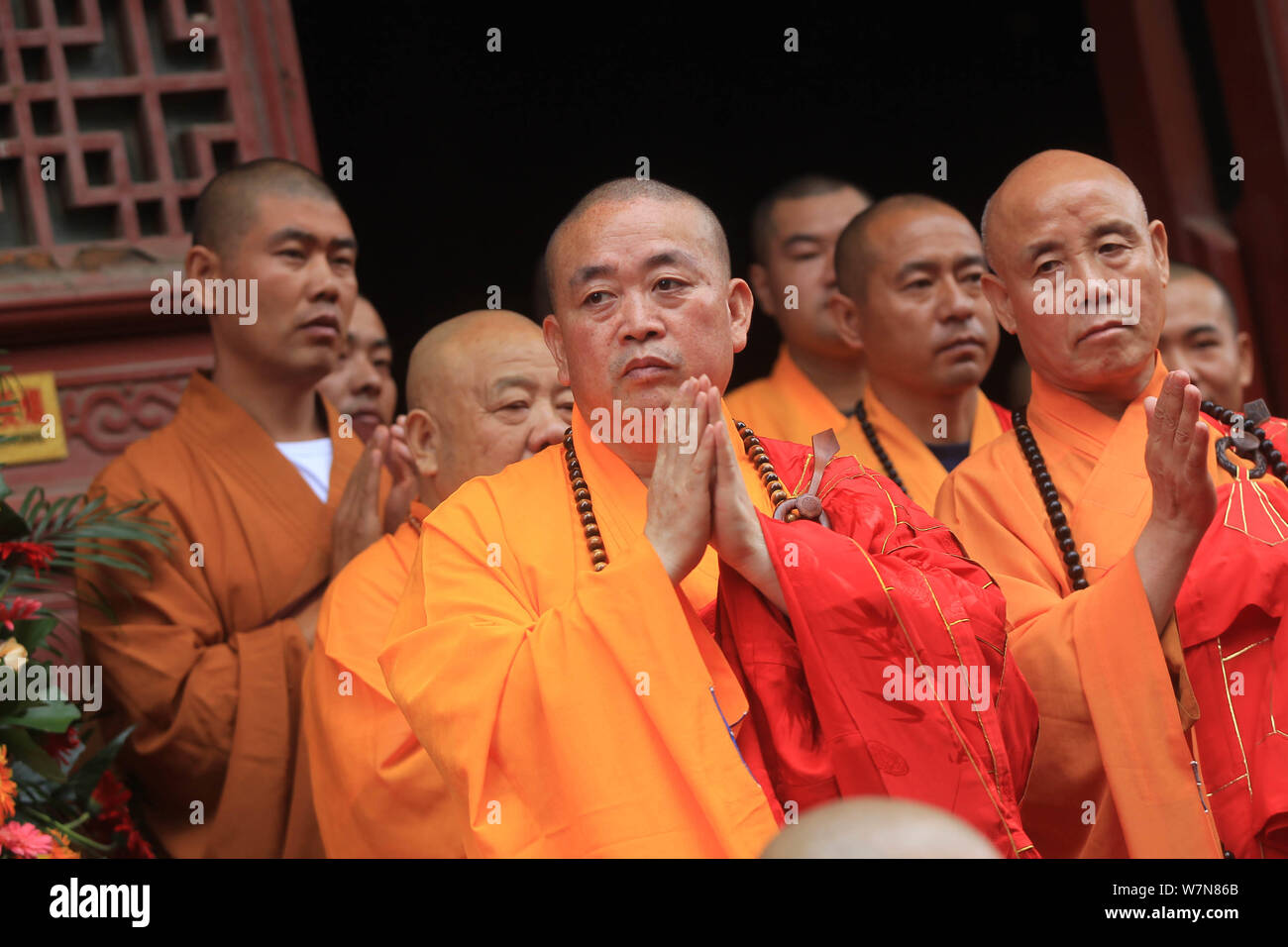 Shi Yongxin, left, abbot of Shaolin Temple, is pictured during the ...