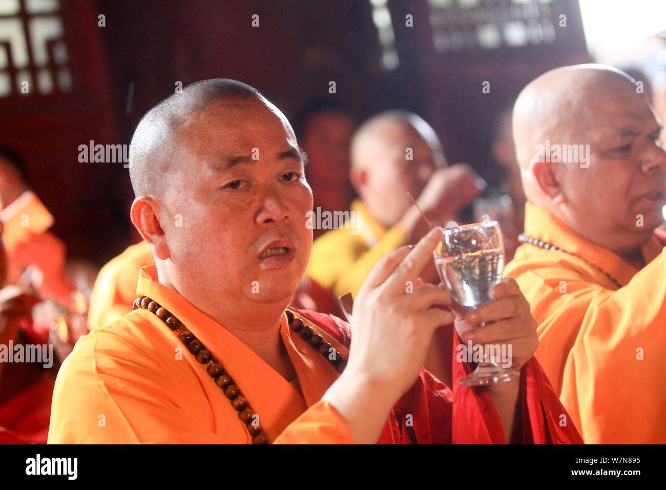 Shi Yongxin, left, abbot of Shaolin Temple, is pictured during the ...