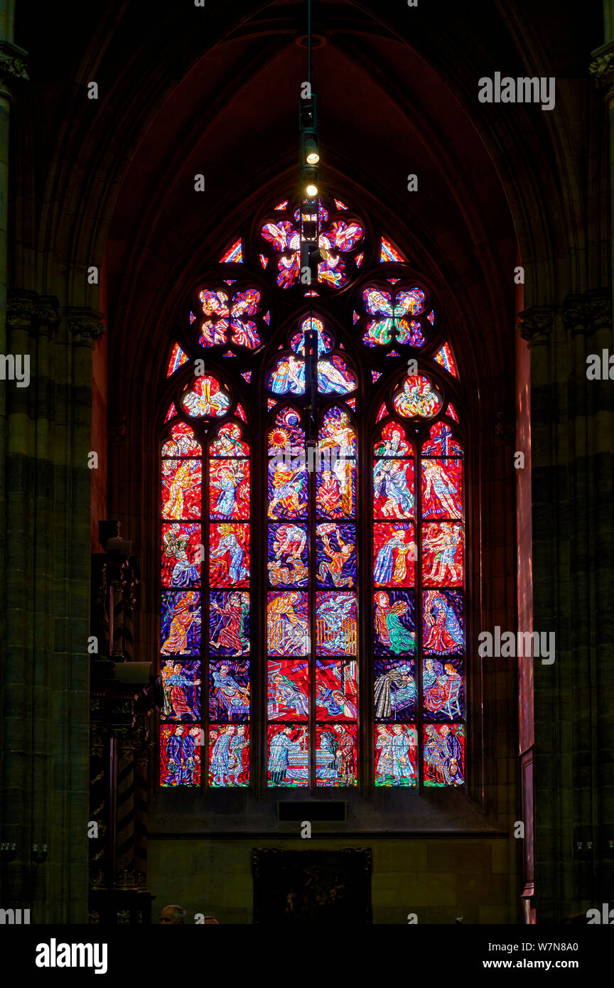 Prague Czech Republic. Stained Glass in St. Vitus Cathedral inside ...