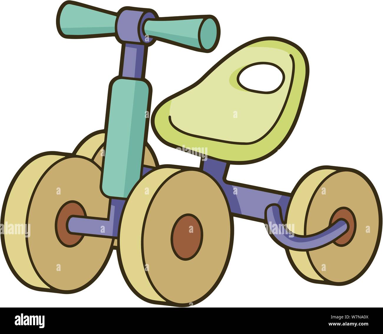 Wooden toy bike icon with four wheels in vintage color palette Stock ...