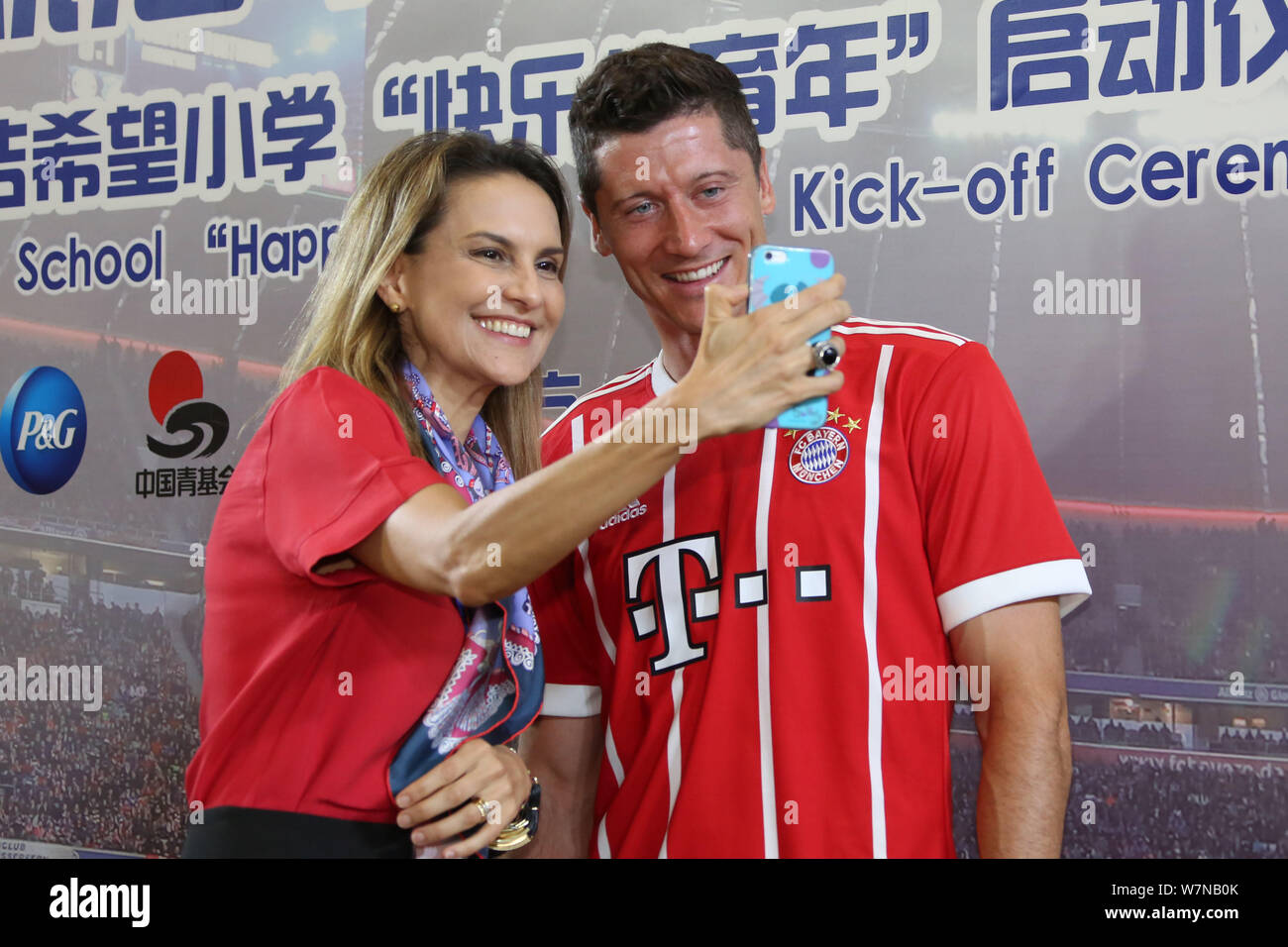 Polish football player Robert Lewandowski of Bayern Munich, right ...