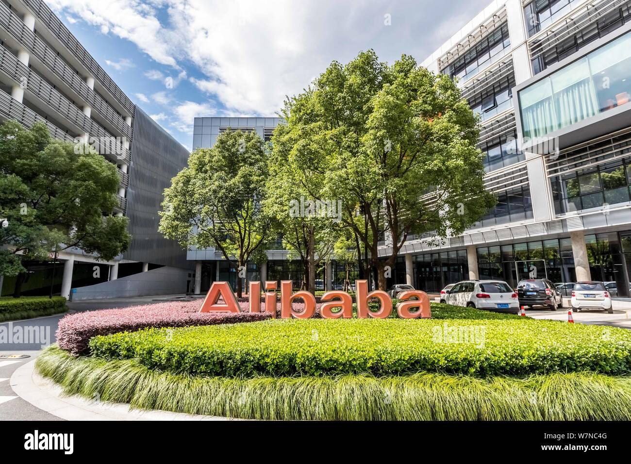 --FILE--View of a logo of Alibaba at the headquarters of Chinese e ...