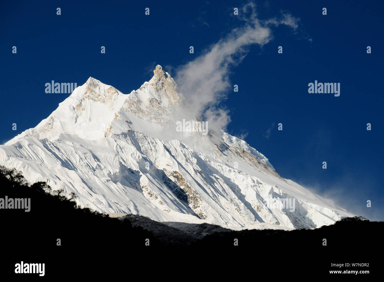 Manaslu Himal (8.163m) from Samagaon village (3.530m). Manaslu ...