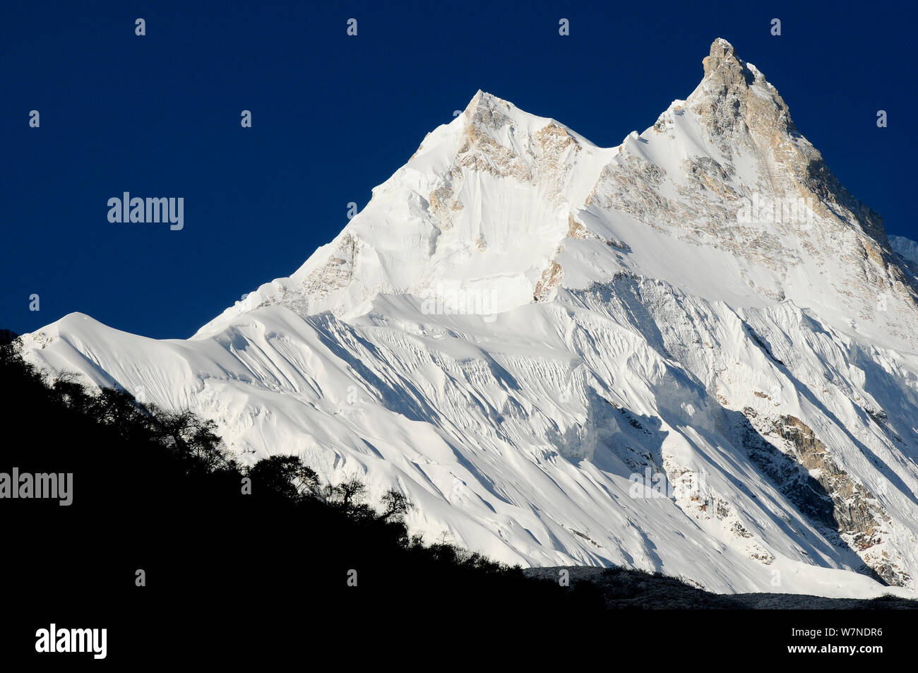 Manaslu Himal (8.163m) from Samagaon village (3.530m). Manaslu ...