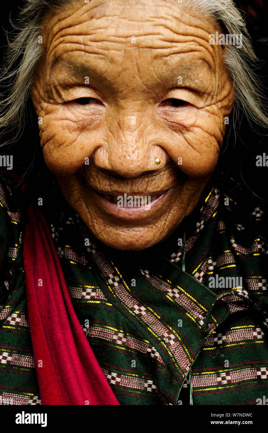 Old woman in the Budhi Gandaki river valley. Manaslu Conservation Area ...