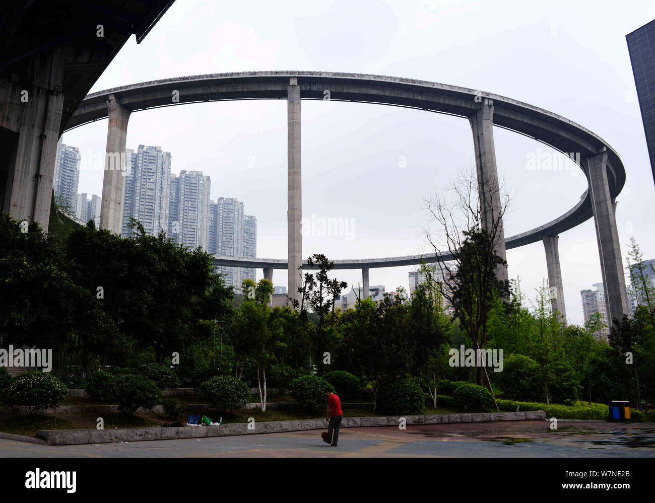 View of a 72-meter-high overpass above the ground in Chongqing, China ...