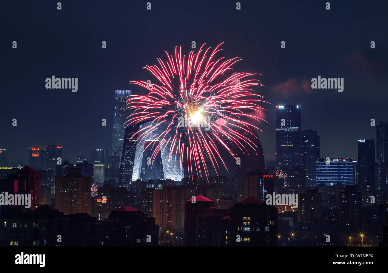 --FILE--Fireworks explode over the new CCTV Tower, tallest, and other ...