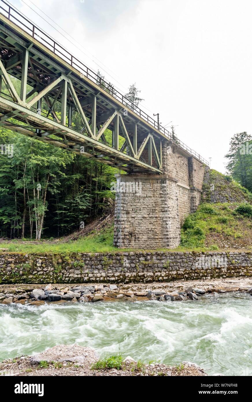 Framework railway bridge in Austrian alps Stock Photo - Alamy