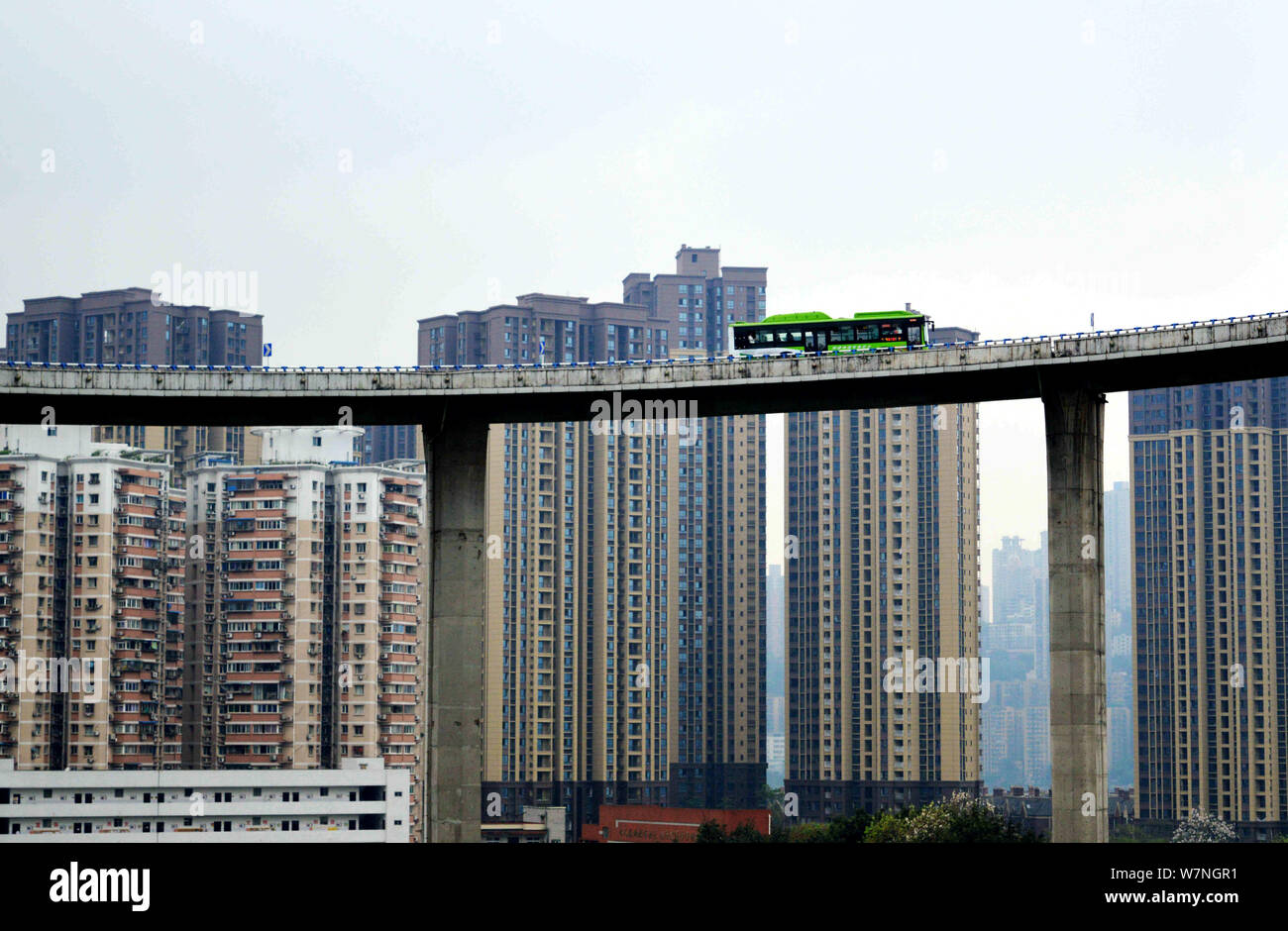 View of a 72-meter-high overpass above the ground in Chongqing, China ...
