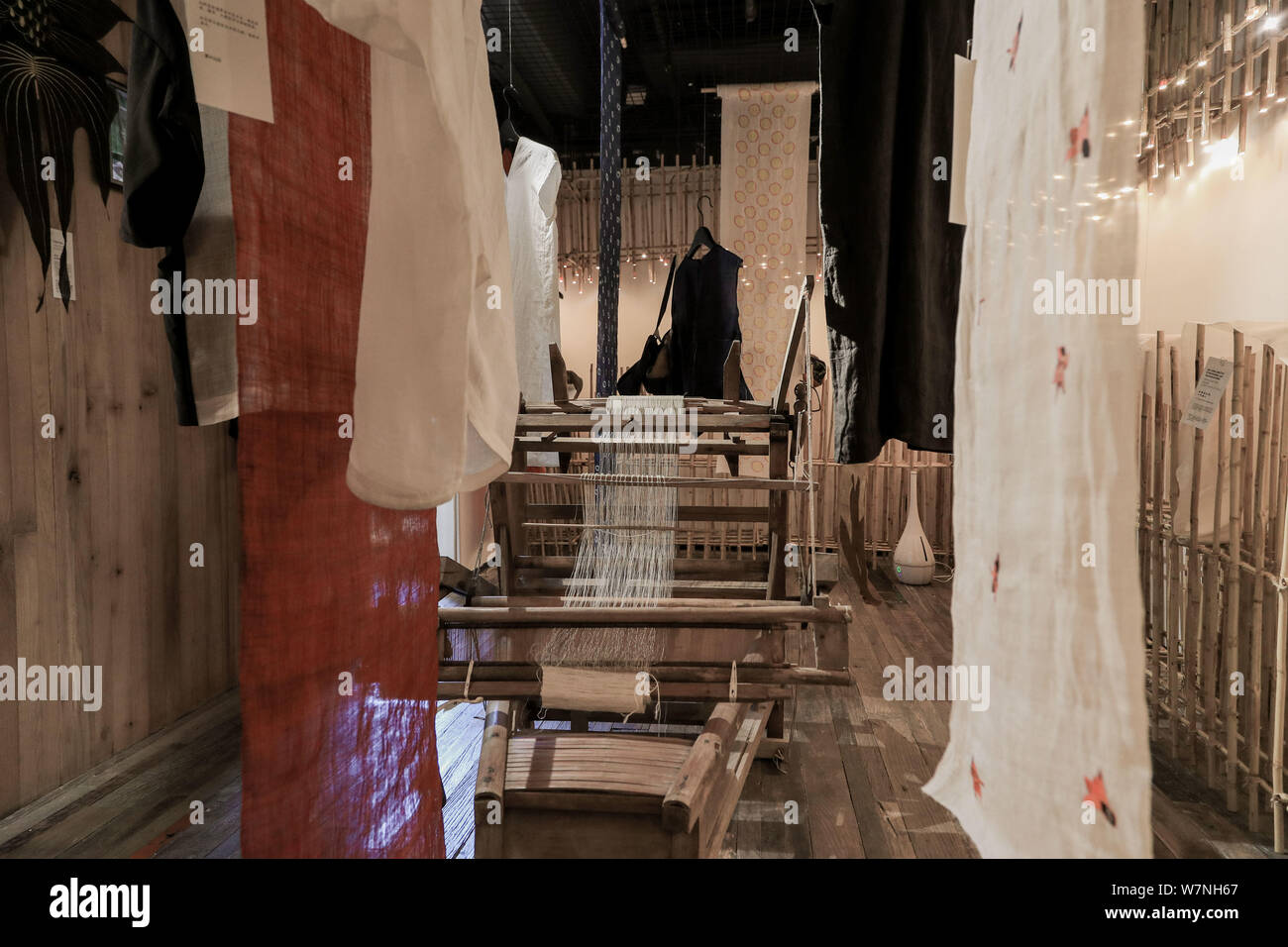 A weaving loom is displayed in a bookstore, called The Mix Place, on ...