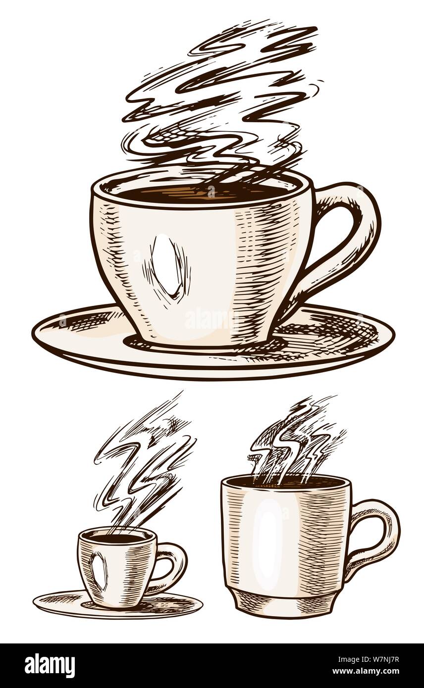 A cup of coffee in vintage style. Hand drawn engraved retro sketch for ...