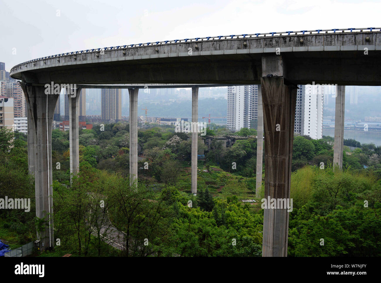 View of a 72-meter-high overpass above the ground in Chongqing, China ...