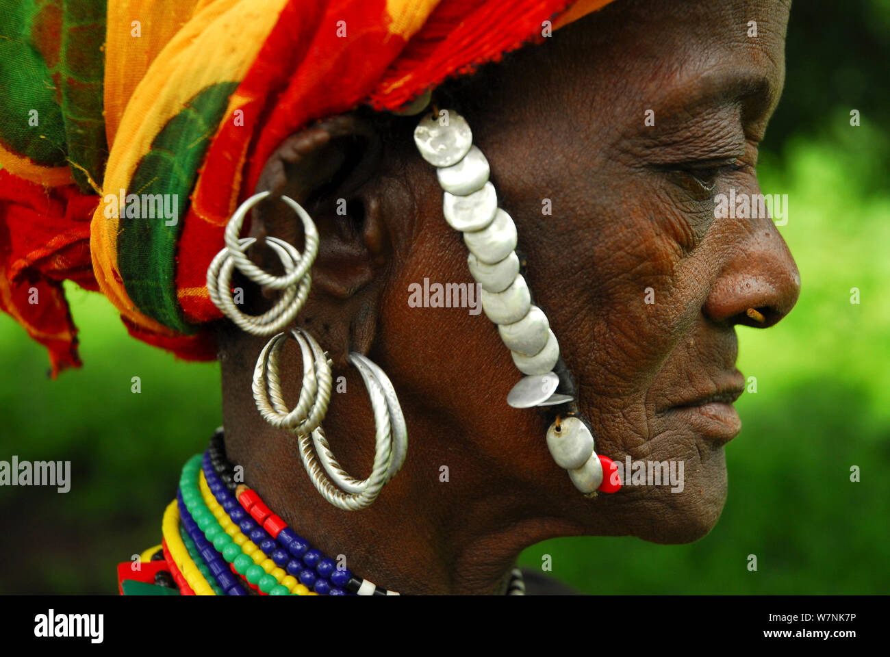 Bedik woman with traditional necklaces and beads. Bassari country, east ...