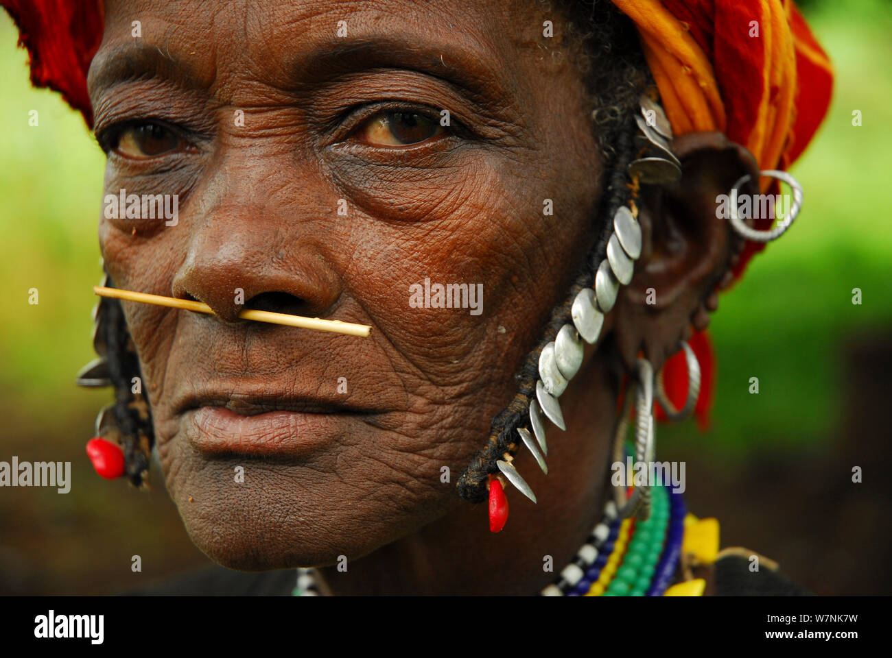 Bedik woman with traditional necklaces and beads. Bassari country, east ...