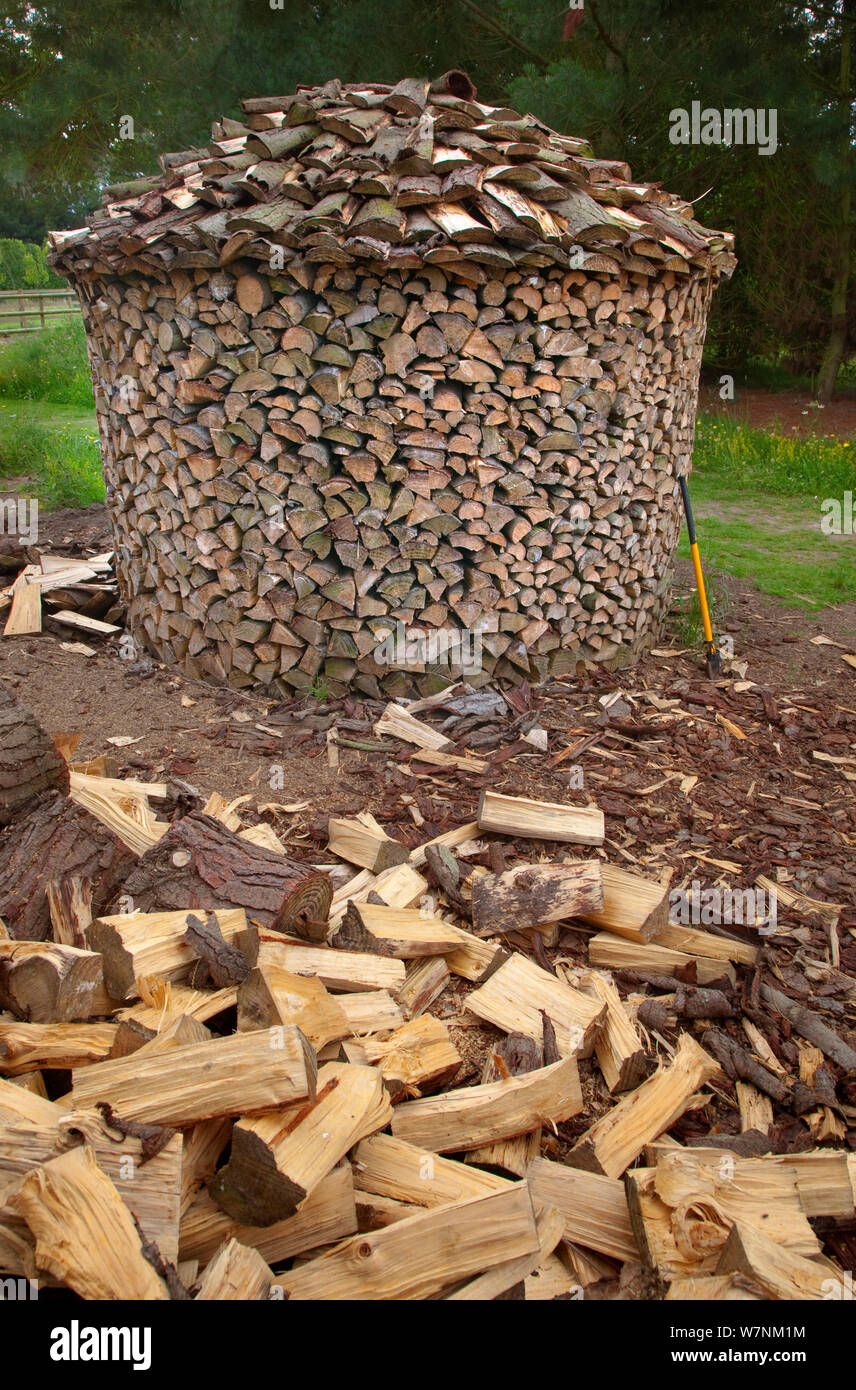 Circular log stacks, North Norfolk, UK Stock Photo - Alamy