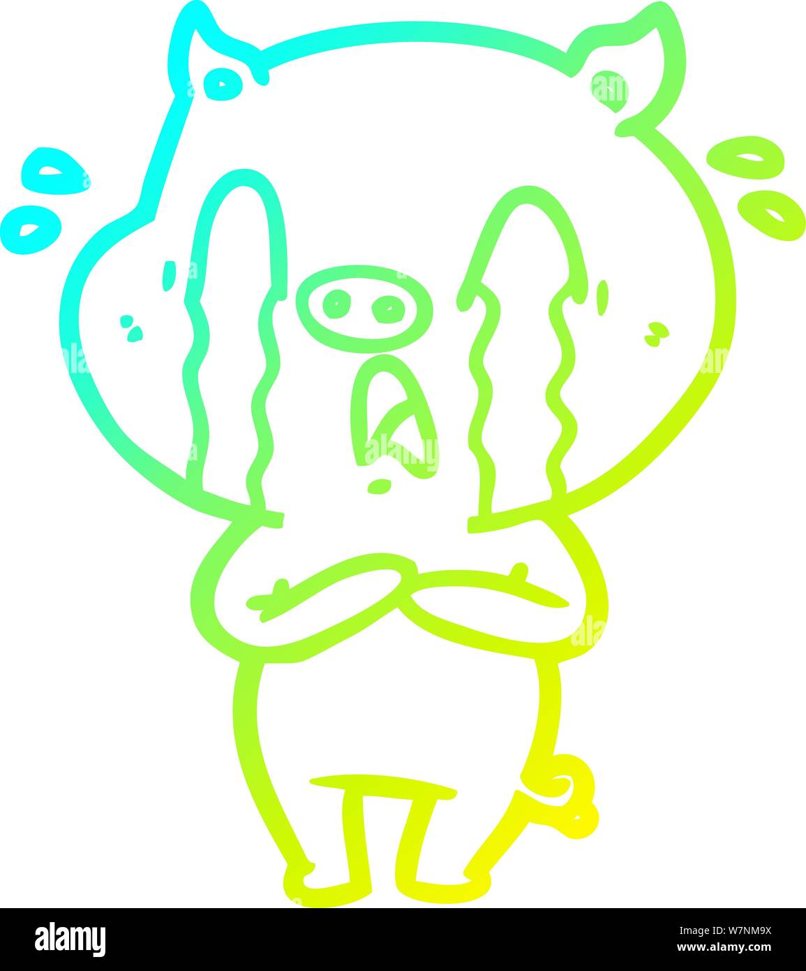 cold gradient line drawing of a crying pig cartoon Stock Vector Image ...