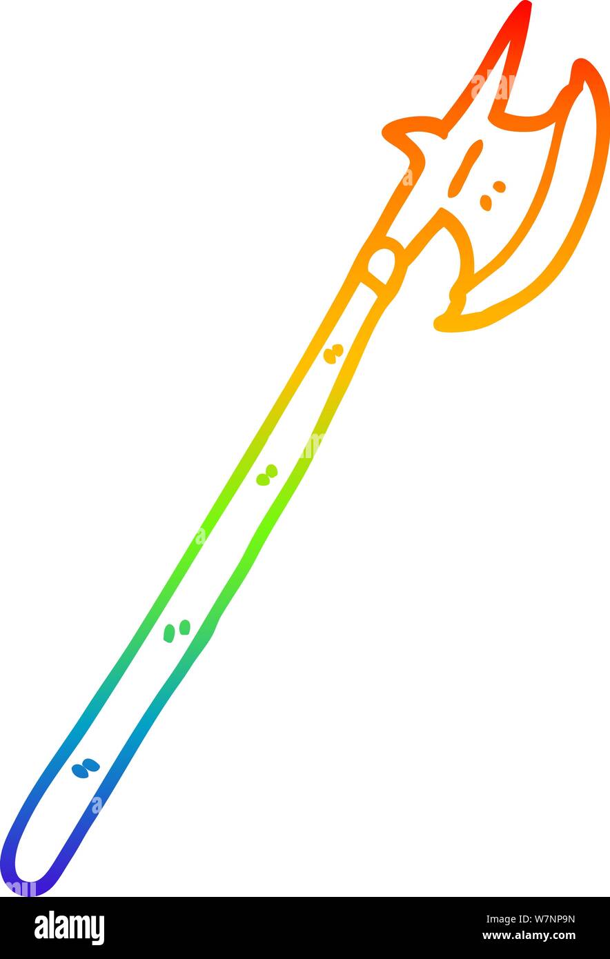 rainbow gradient line drawing of a cartoon medieval halberd Stock ...