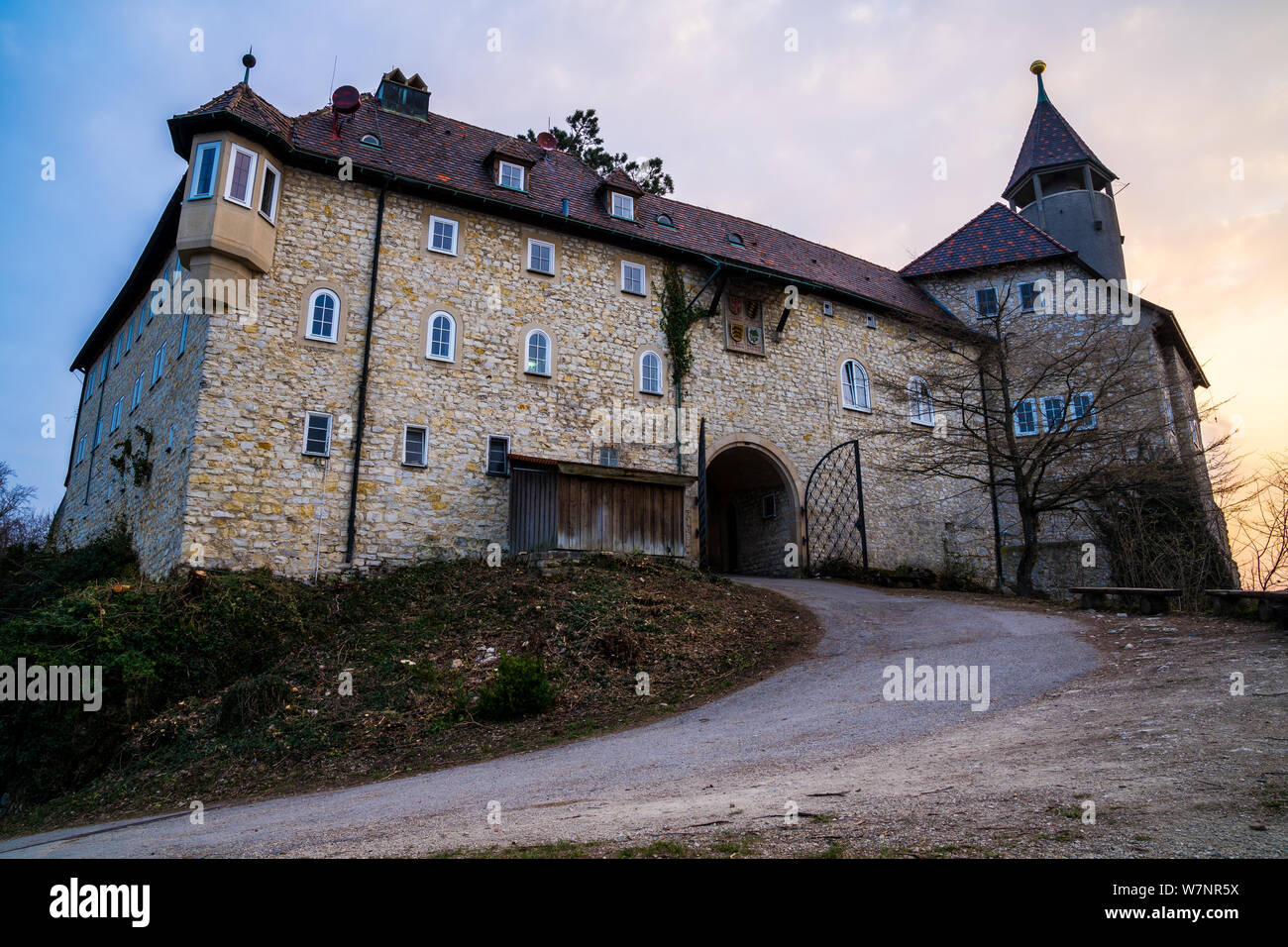 Germany, Castle gate of ancient castle teck on swabian alb mountain in ...