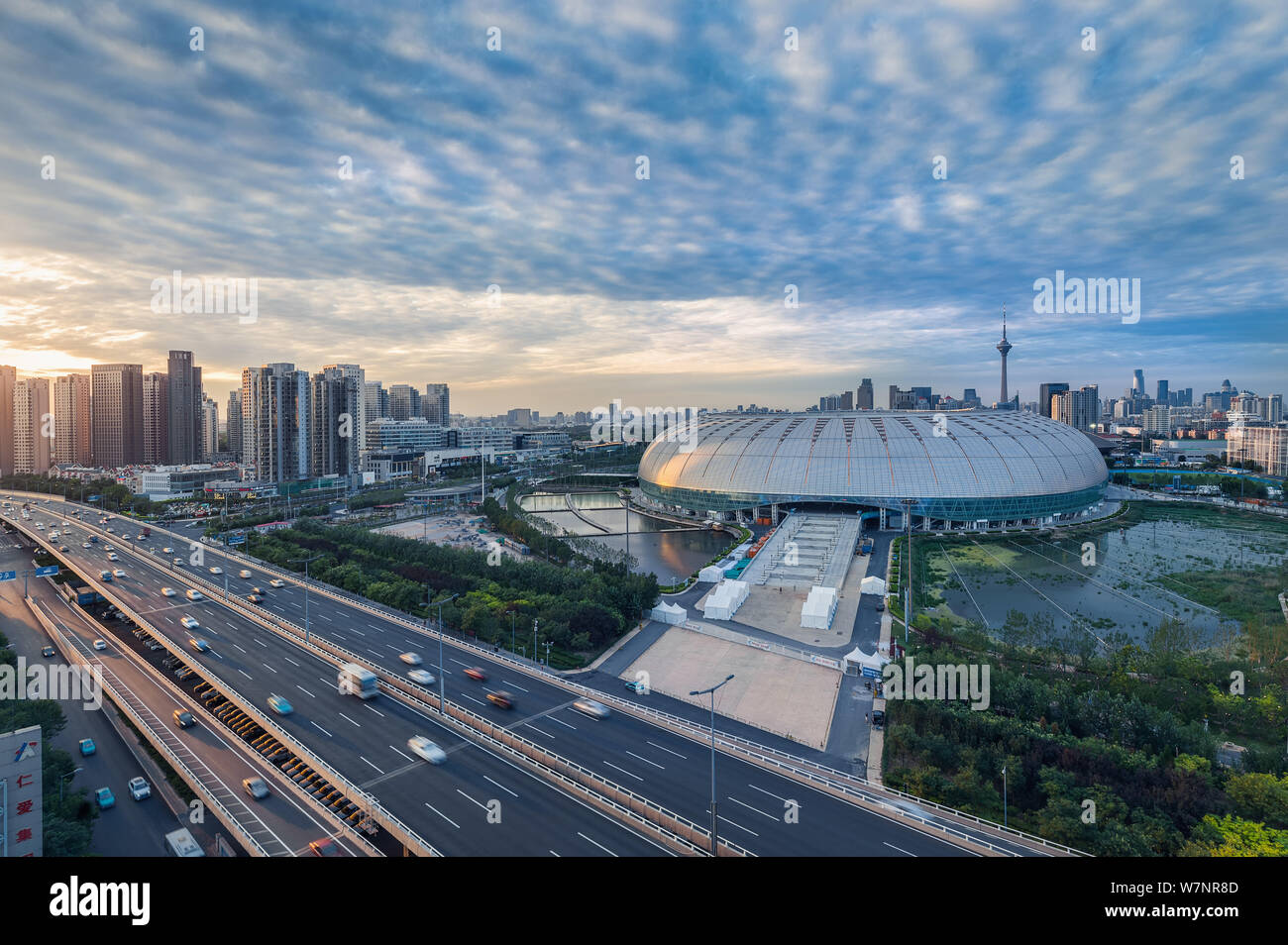 Aerial view of the Tianjin Olympic Center Stadium in Tianjin, China, 25 ...