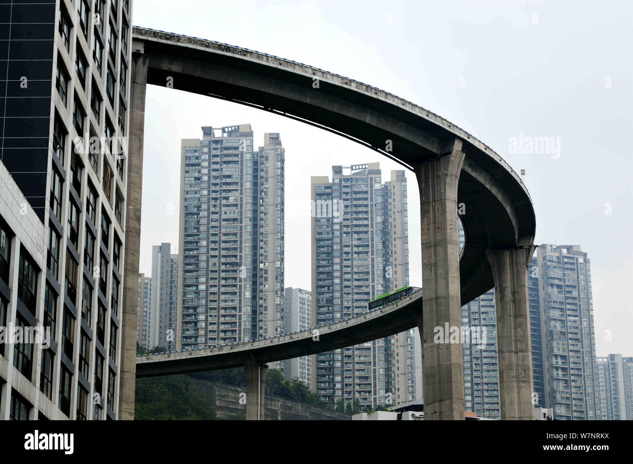View of a 72-meter-high overpass above the ground in Chongqing, China ...