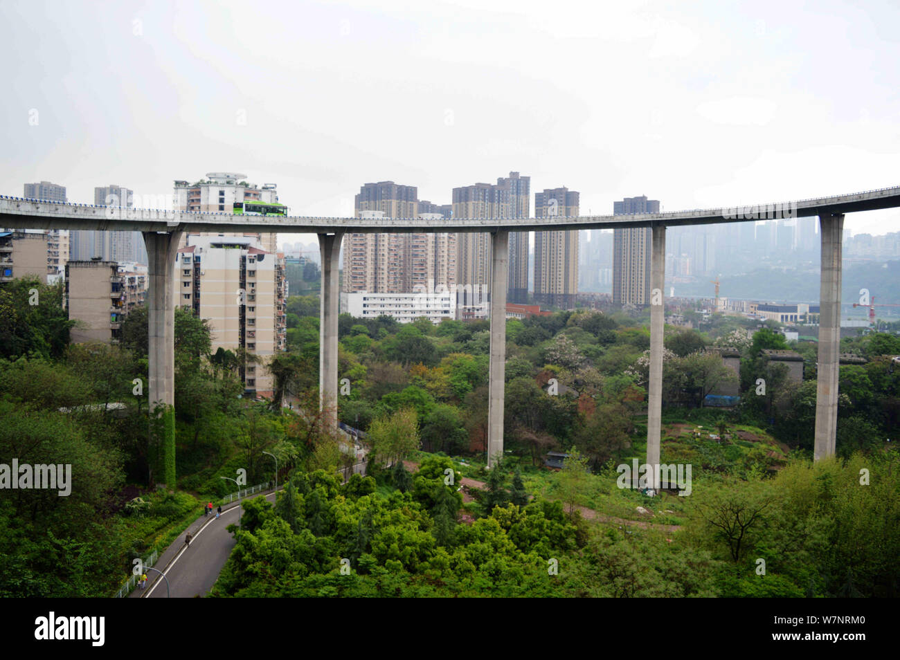 View of a 72-meter-high overpass above the ground in Chongqing, China ...