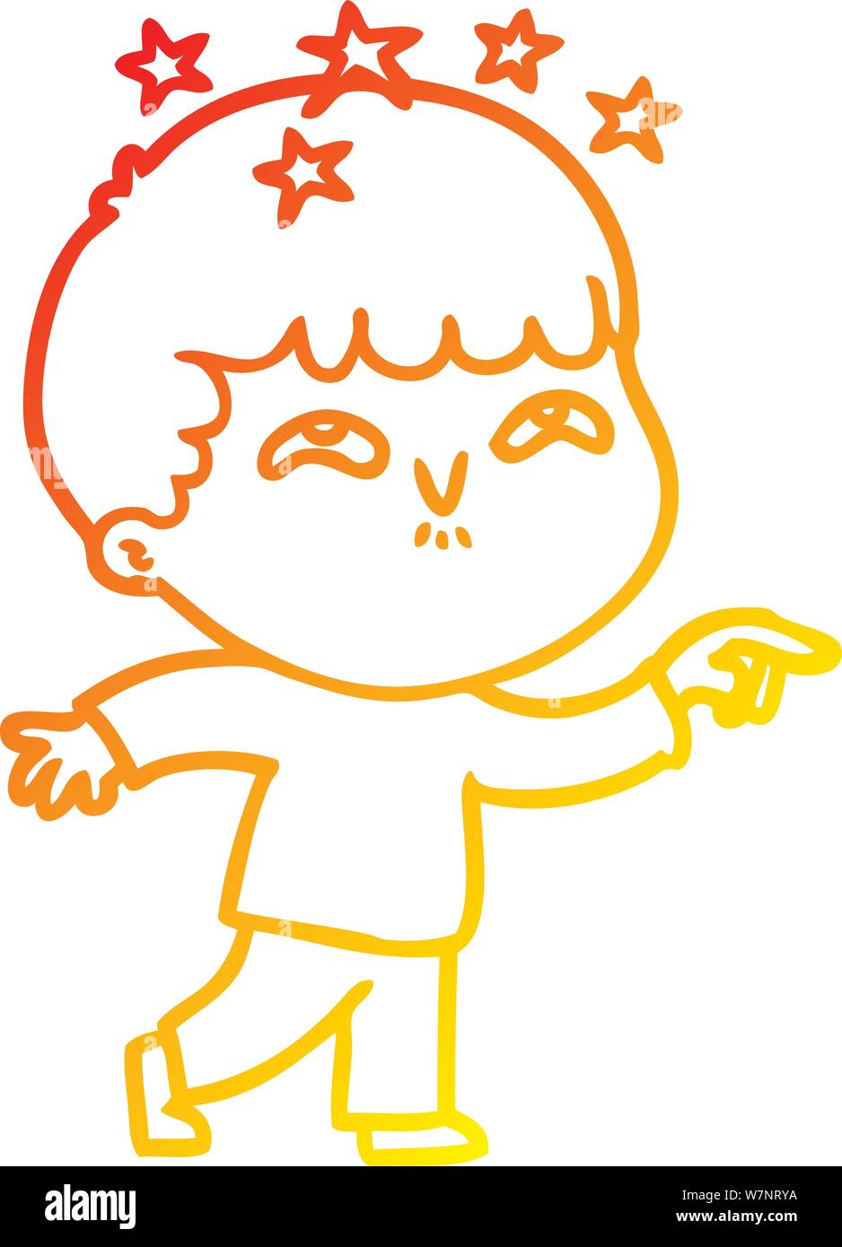 warm gradient line drawing of a cartoon amazed boy Stock Vector Image ...