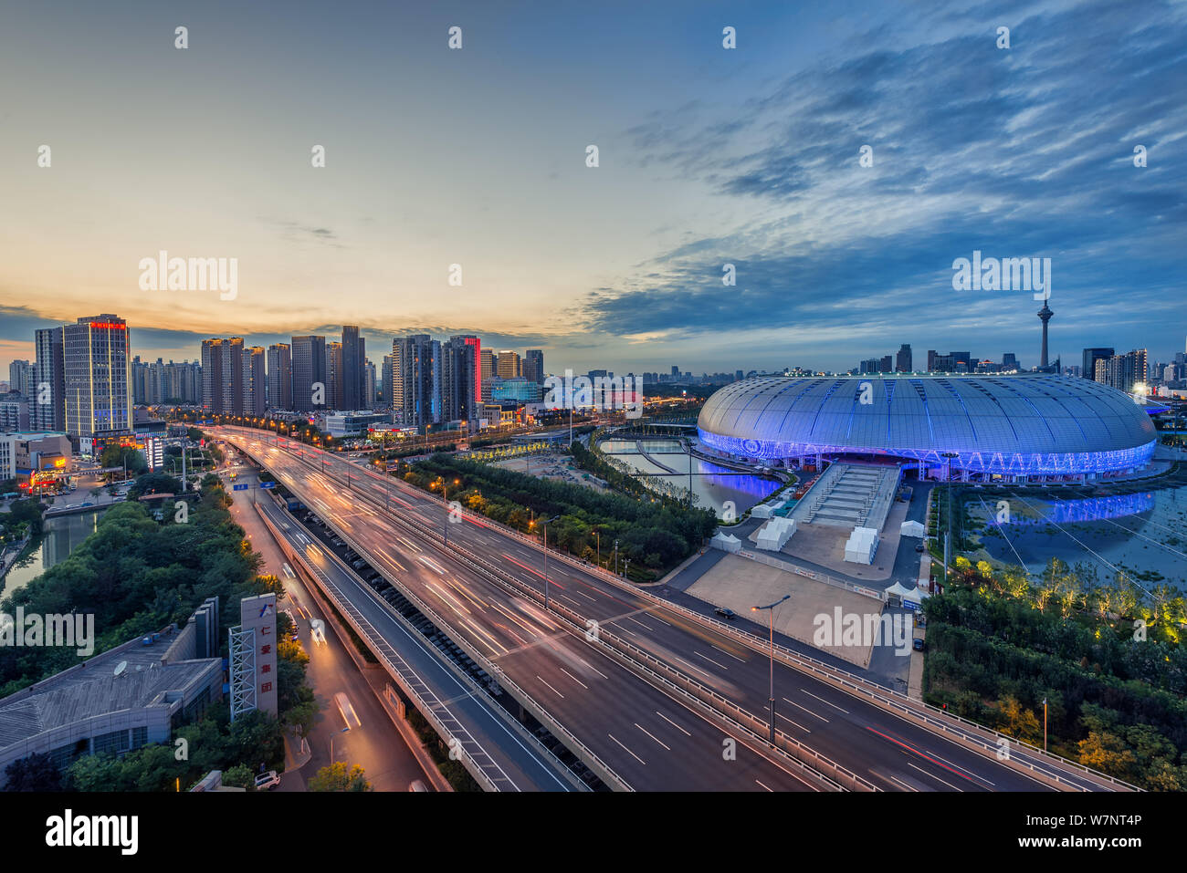 Aerial view of the Tianjin Olympic Center Stadium in Tianjin, China, 25 ...