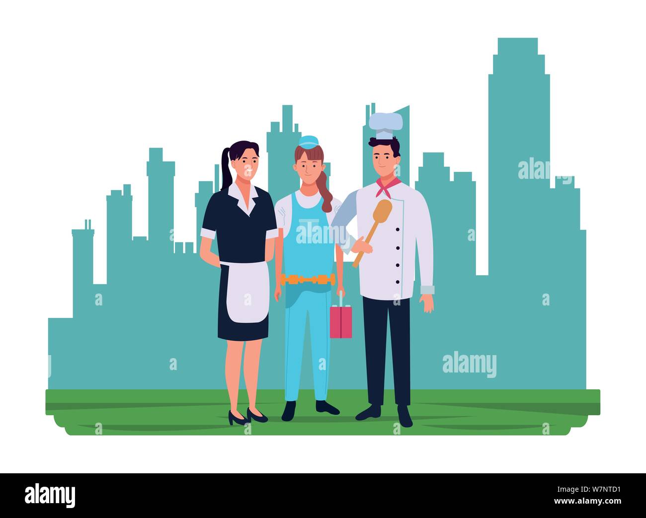 Professionals workers characters smiling cartoons Stock Vector Image ...