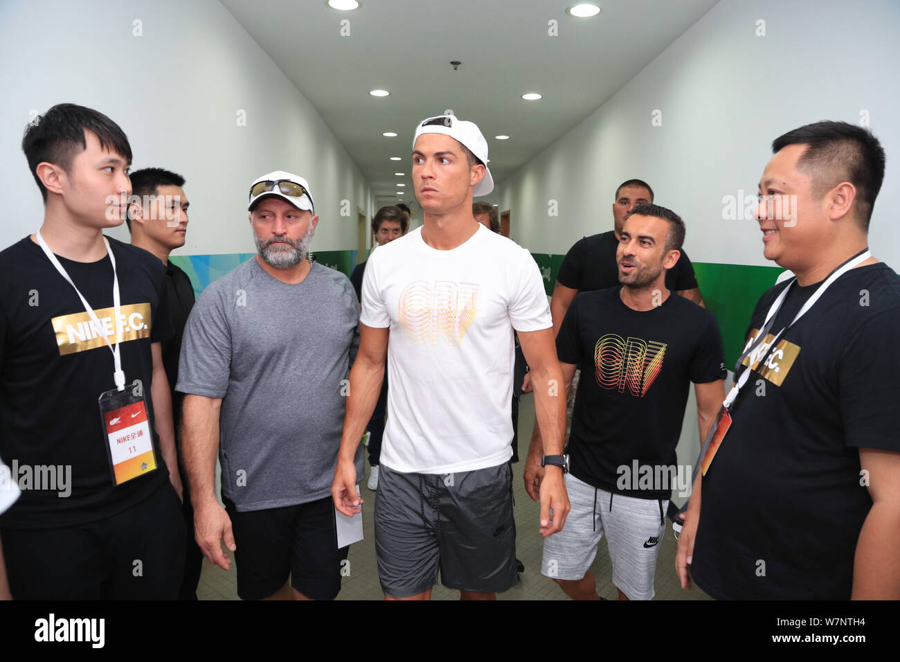 Portuguese football player Cristiano Ronaldo of Real Madrid, front, is ...