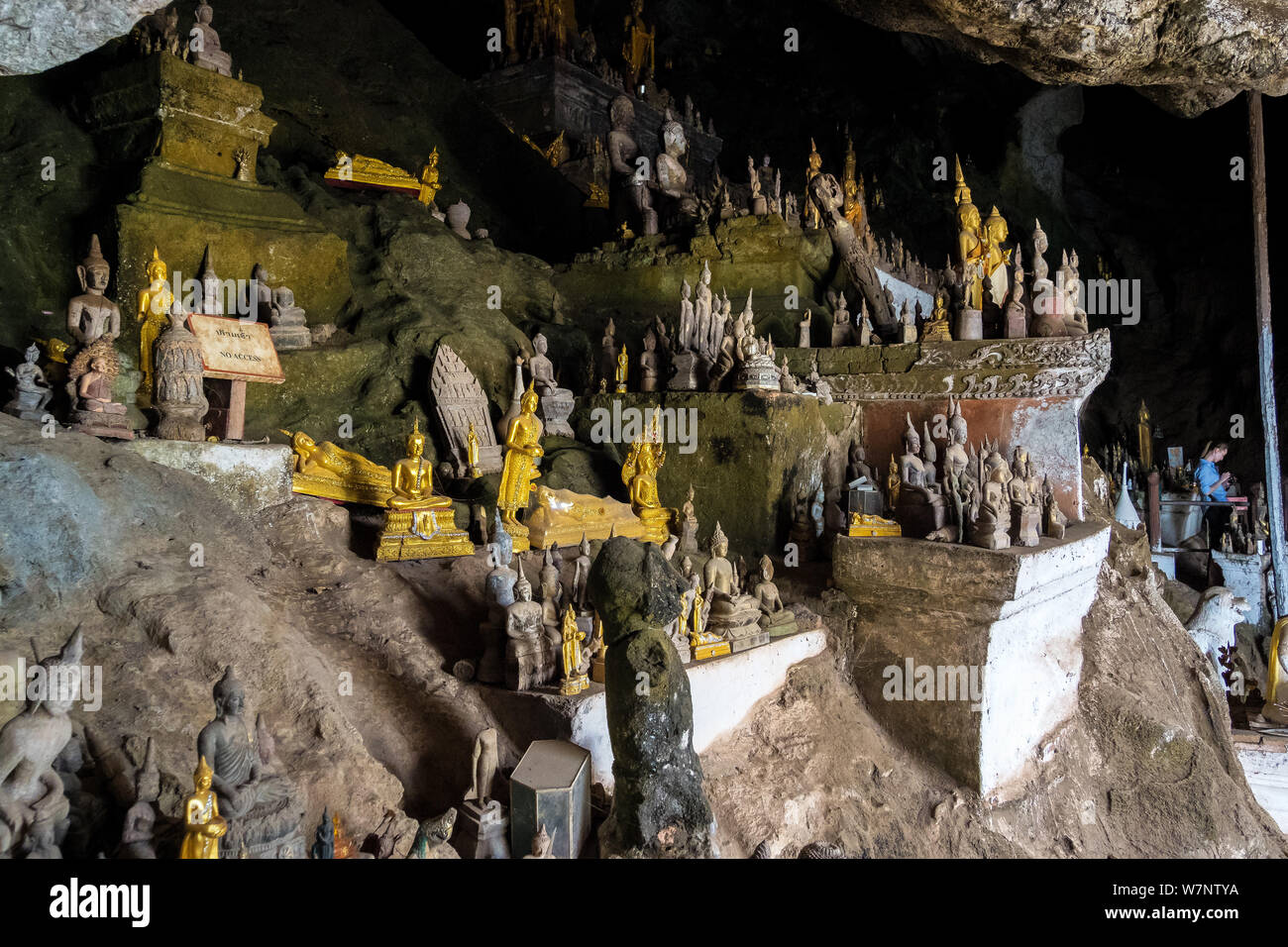 Hundreds of old and faded Buddha statues inside the Tham Ting Cave at ...