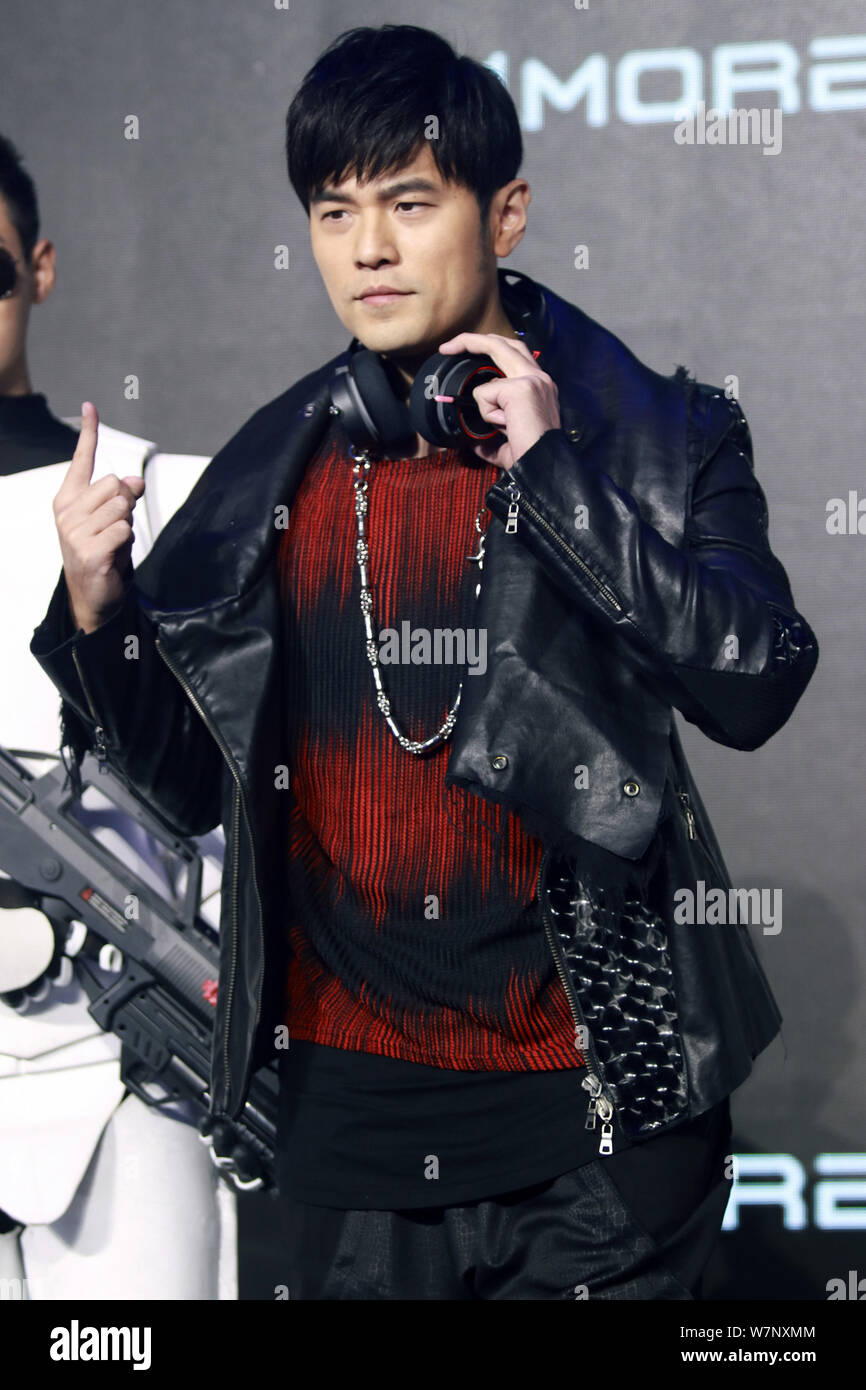 Taiwanese singer Jay Chou attends a launch event for new products of Chinese headphone brand ...