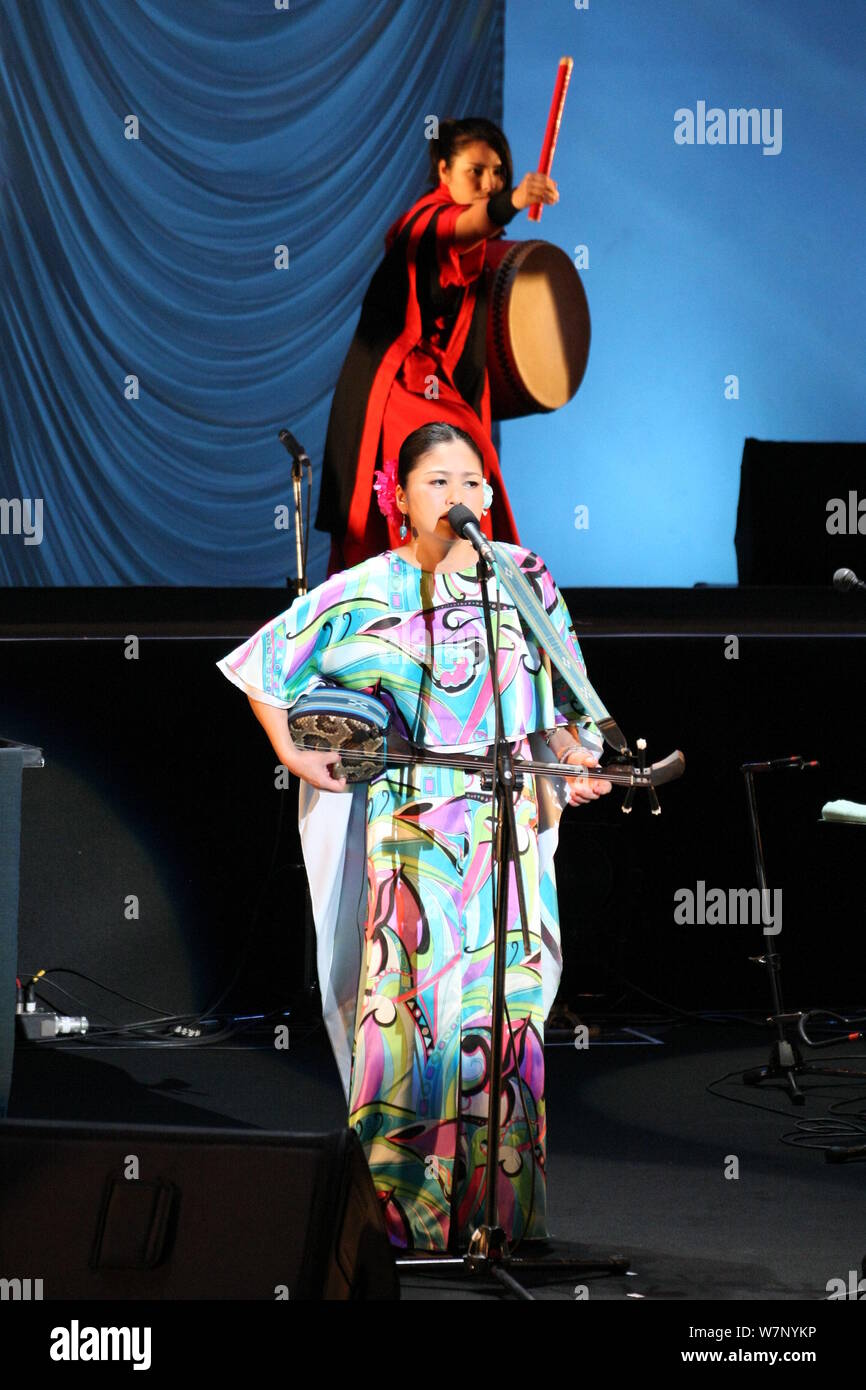 Japanese singer Rimi Natsukawa performs during a concert at the Taipei ...