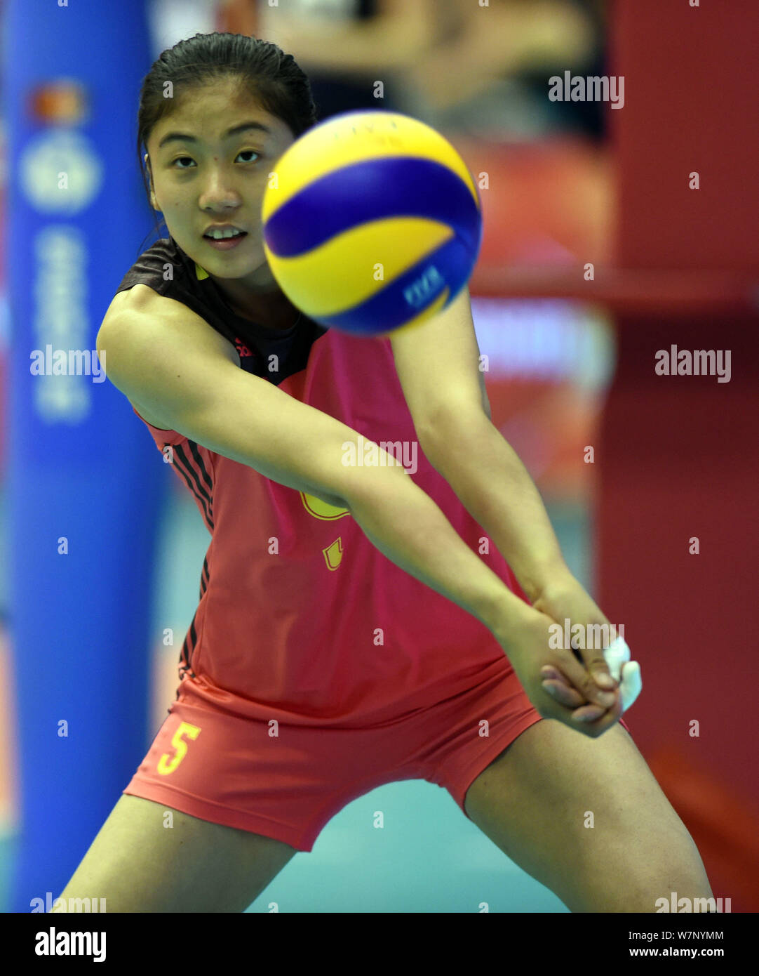Gao Yi of China saves the ball against the United States in the Pool E1 ...