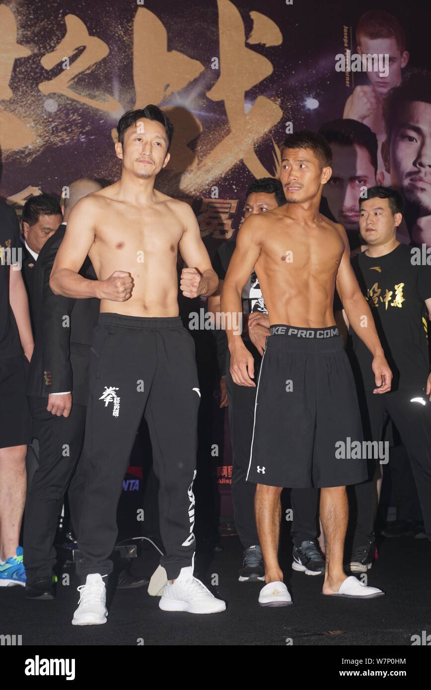 Chinese boxing star Zou Shiming, left, and Japanese boxer Sho Kimura ...