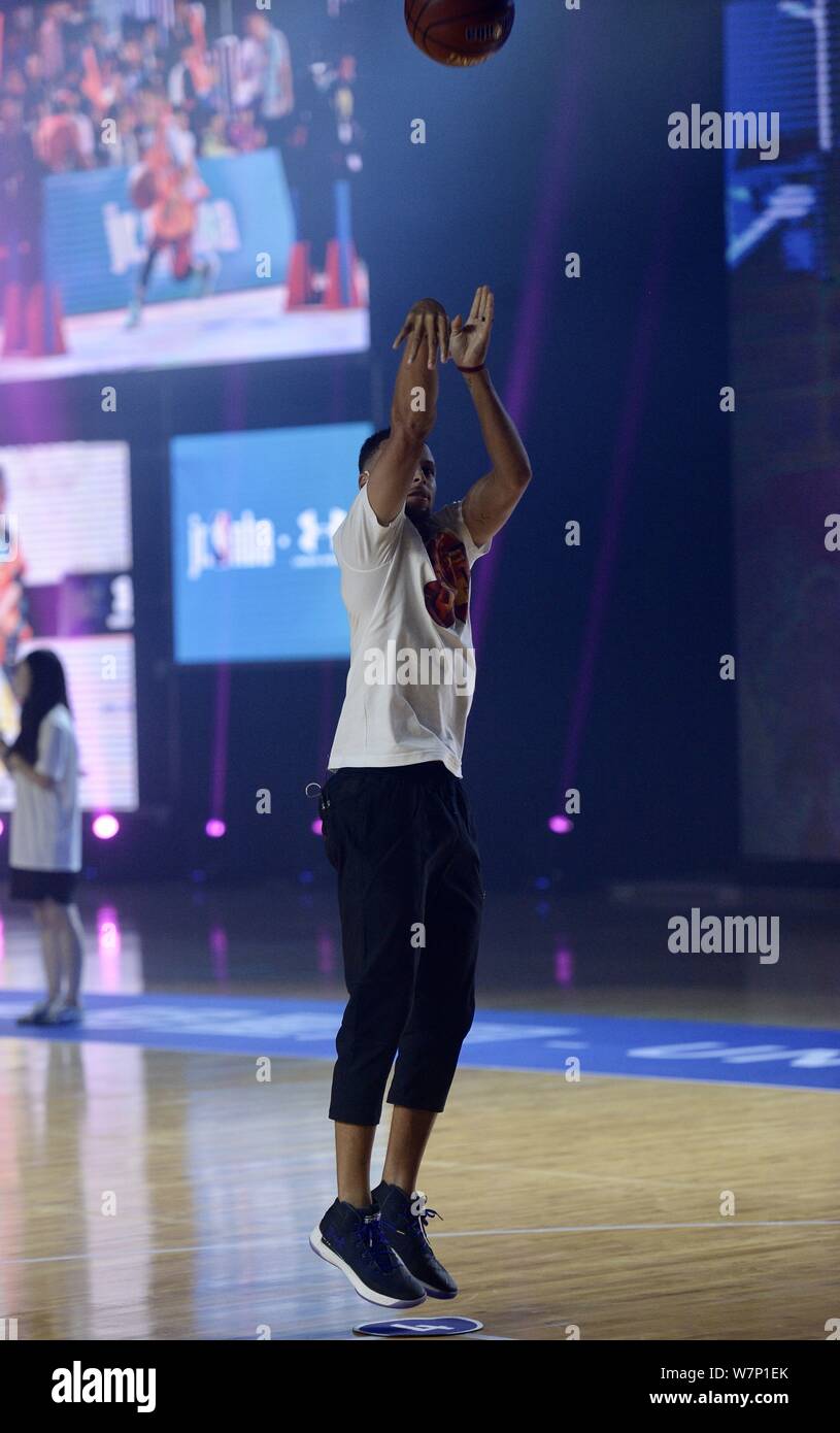 NBA star Stephen Curry of Golden State Warriors attends a fan meeting event during his 2017 ...