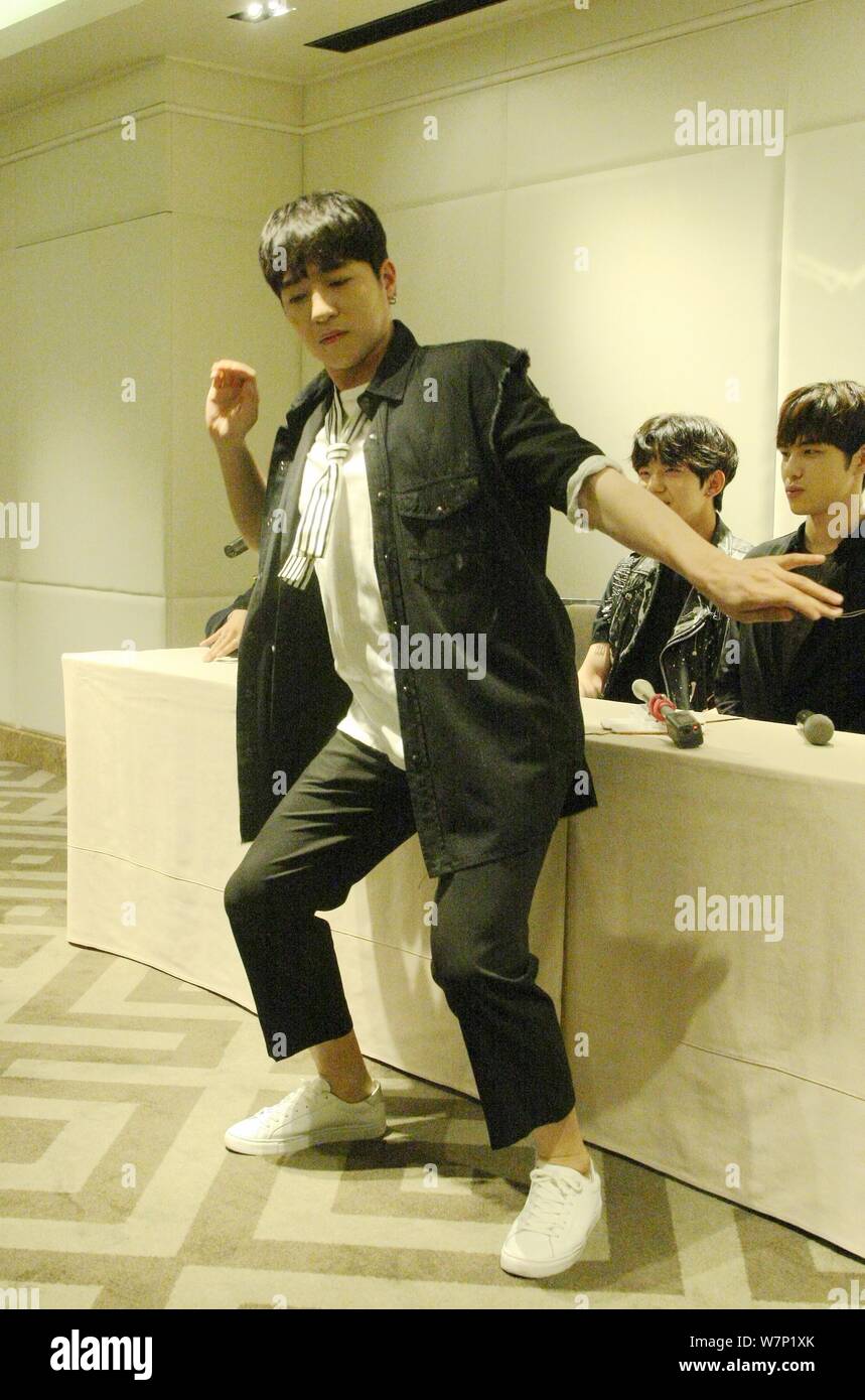 A member of South Korean rock band DAY6 attends a press conference in ...