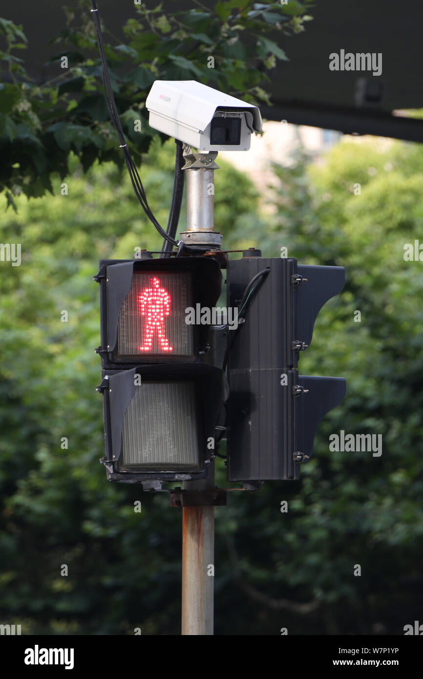View of a trial electronic police device to catch jaywalkers on camera ...