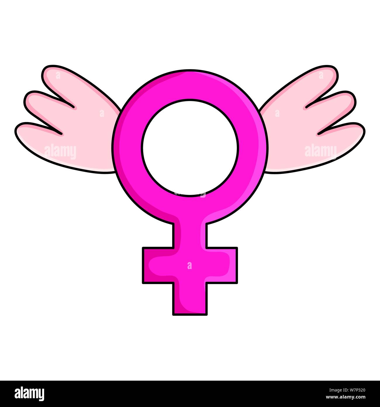 Female Gender Symbol With Wings Pop Art Style Vector Illustration