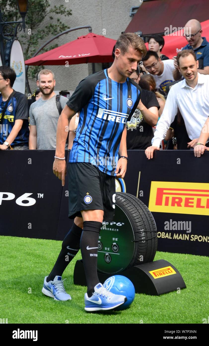 Andrea Pinamonti of Inter Milan shows football skills during a ...