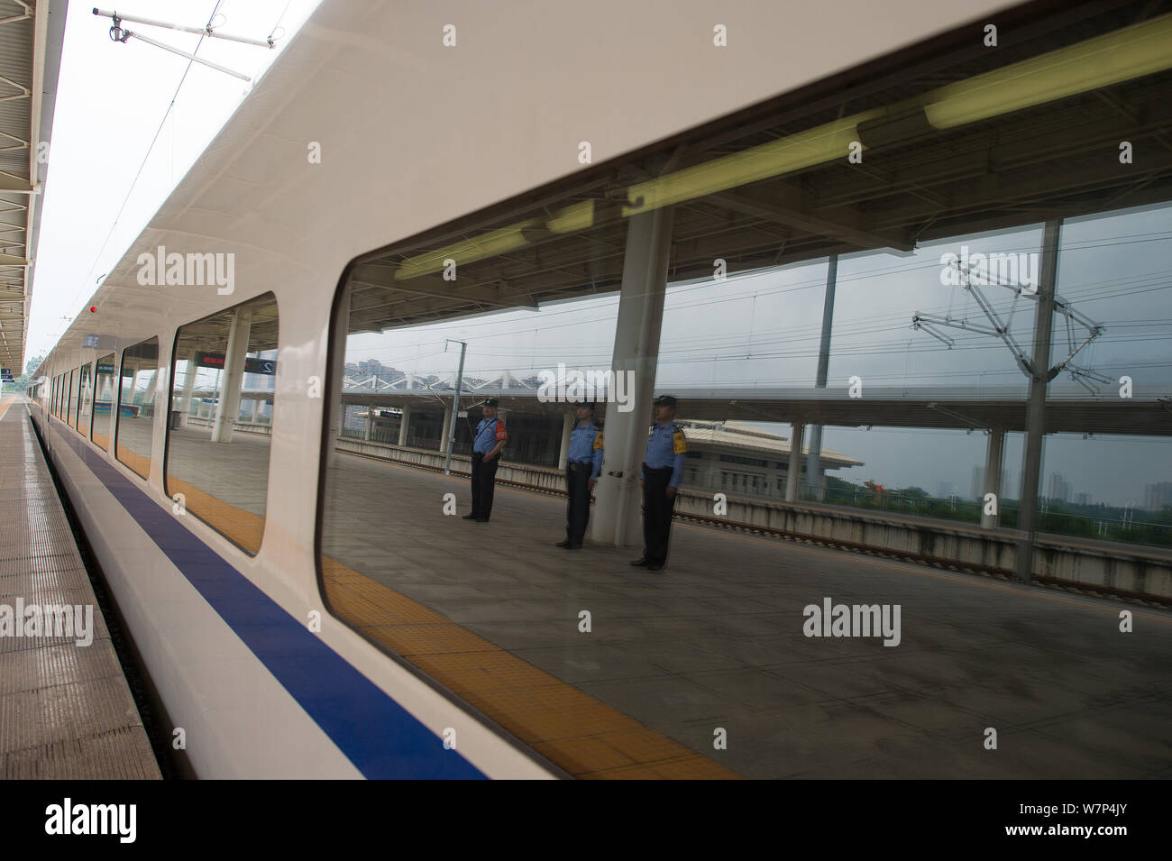 View of a CRH2 (China Railway High-speed) bullet train during a test ...