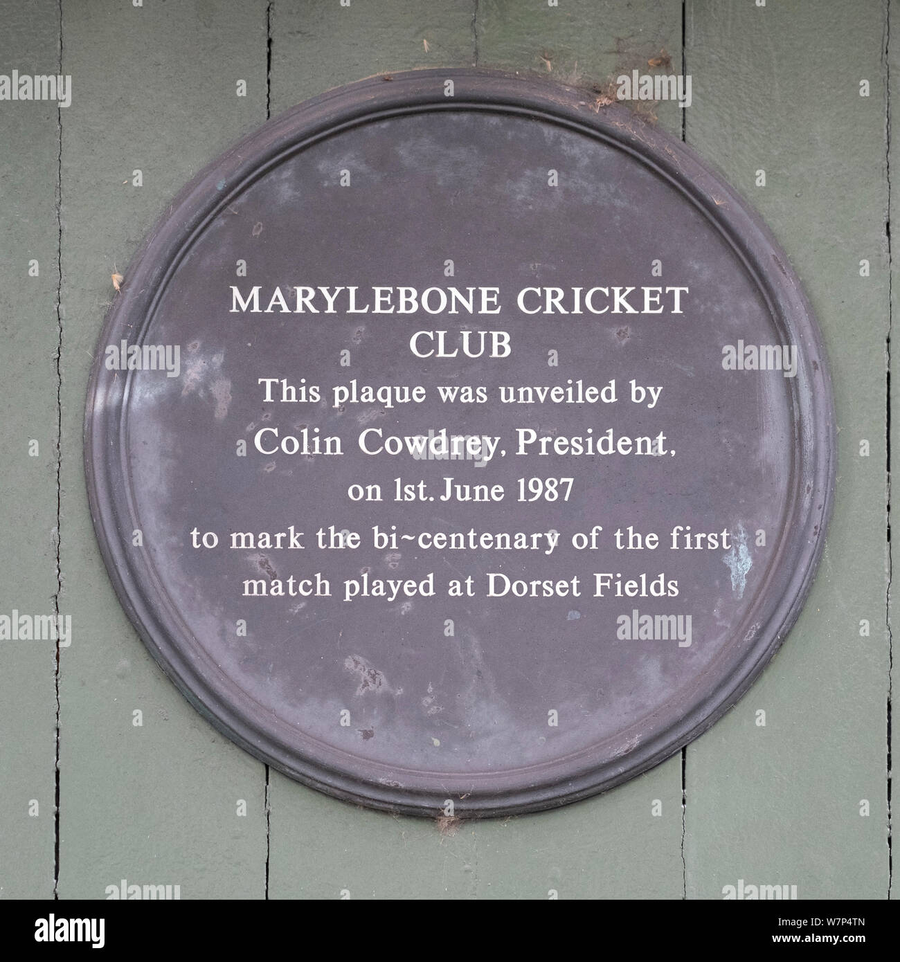 Plaque celebrating the history of Marylebone Cricket club founded by ...