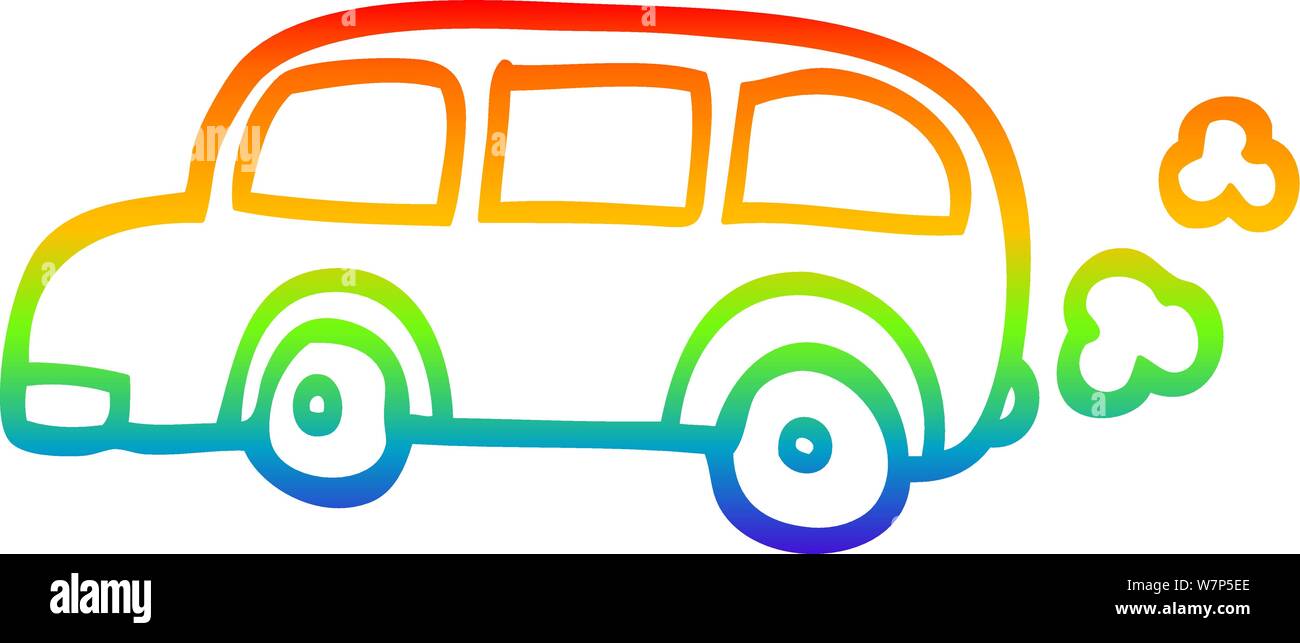rainbow gradient line drawing of a cartoon school bus Stock Vector ...